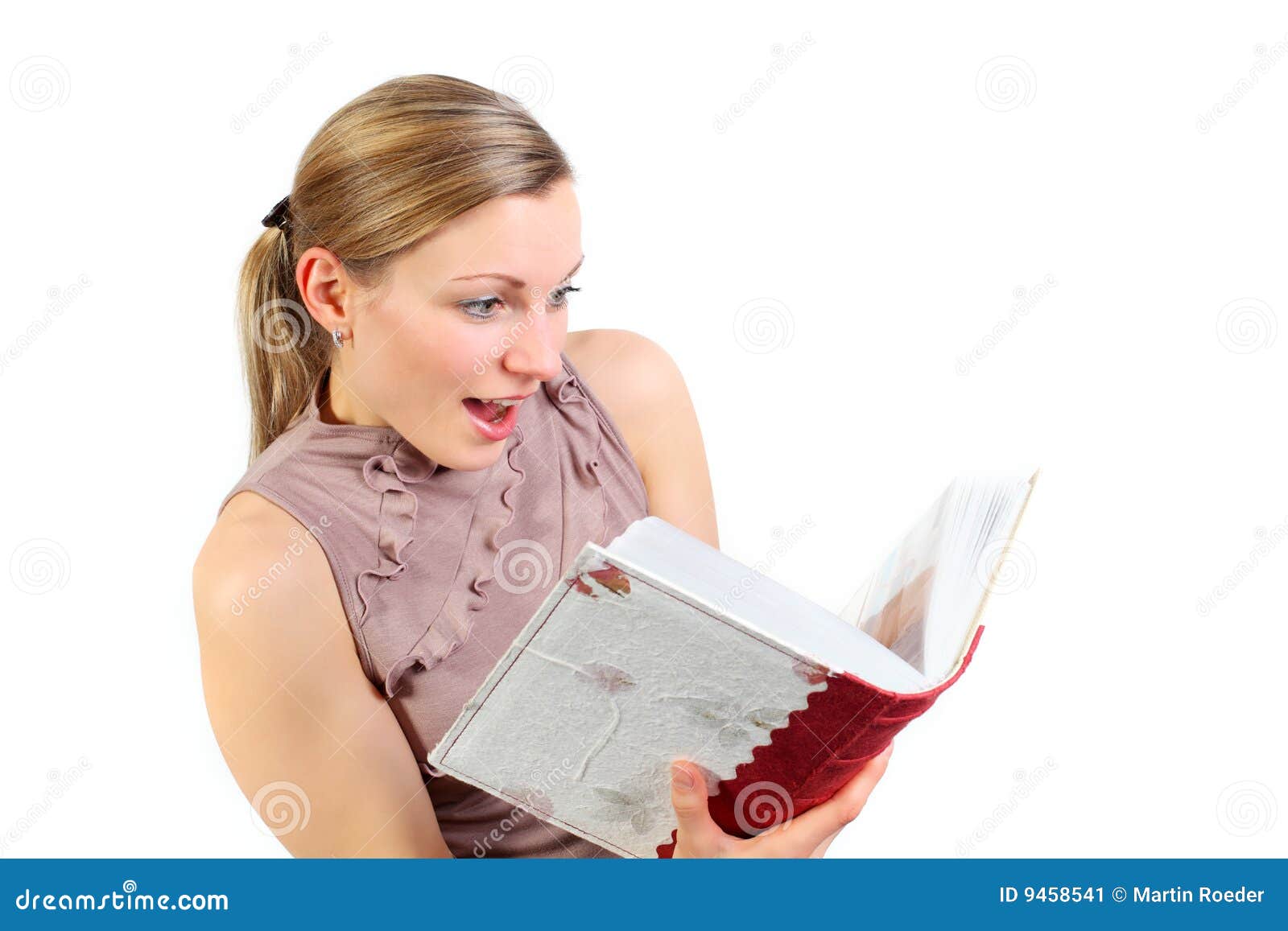 Girl Seeing an Exciting Picture Stock Image - Image of library, face ...