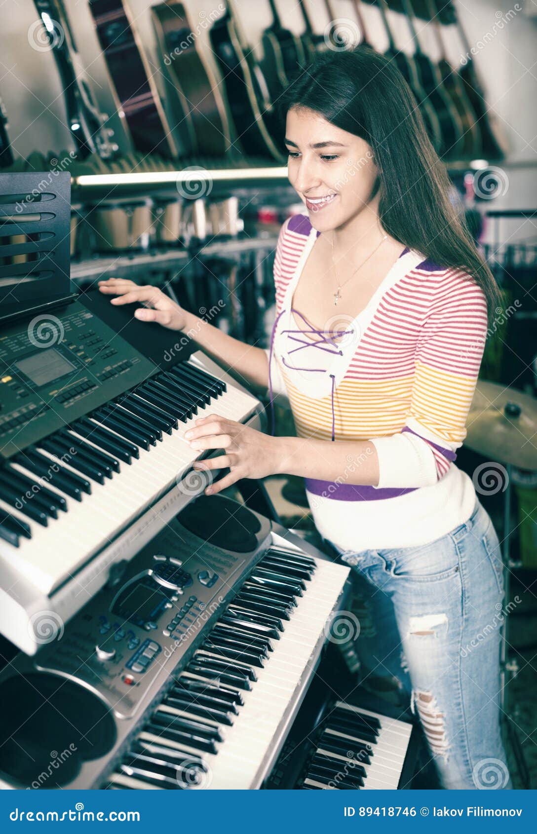 Girl Selecting Control Keyboard Stock Photo - Image of electro ...