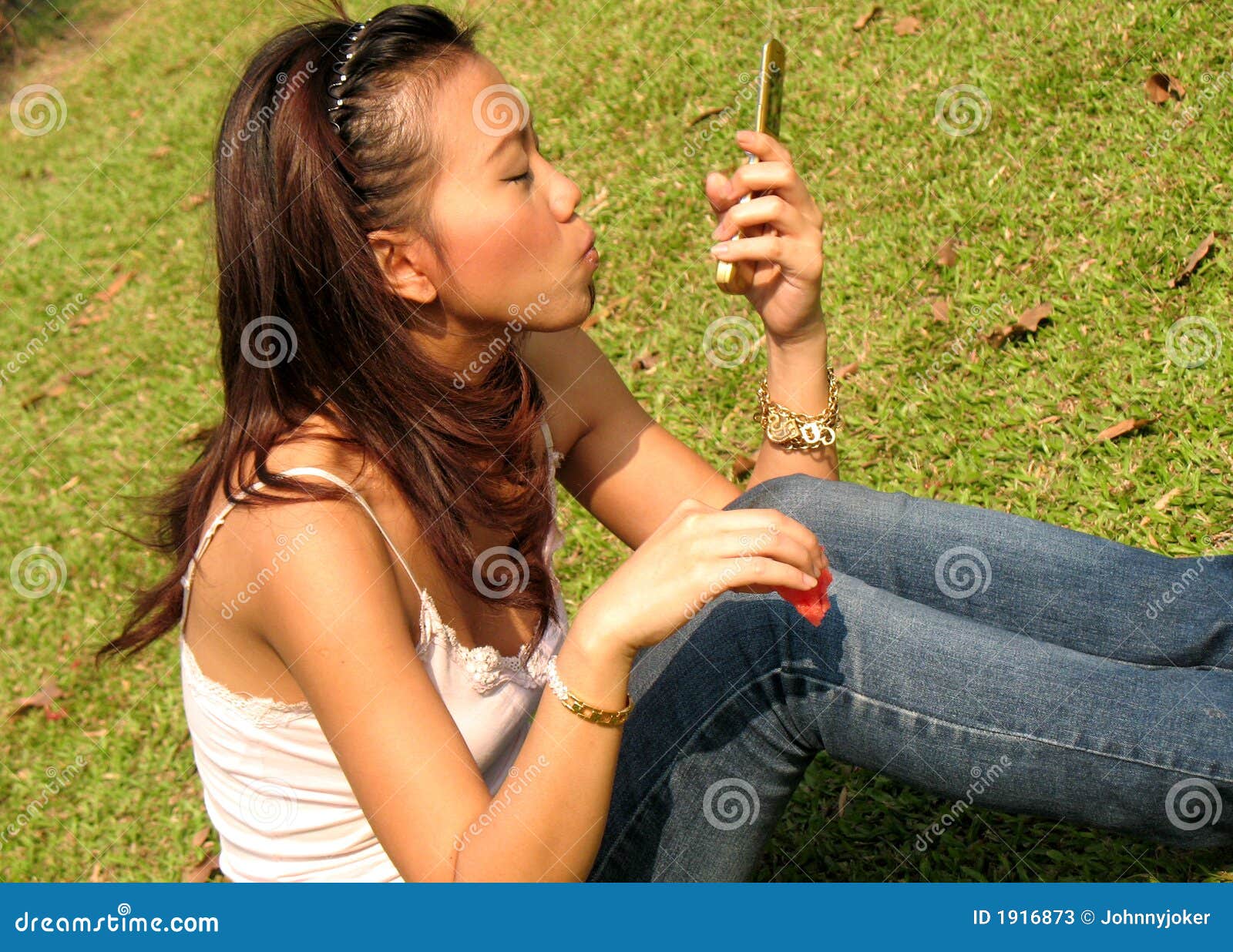 Girl Sending Kiss on Mobile Phone Stock Image - Image of healthy ...