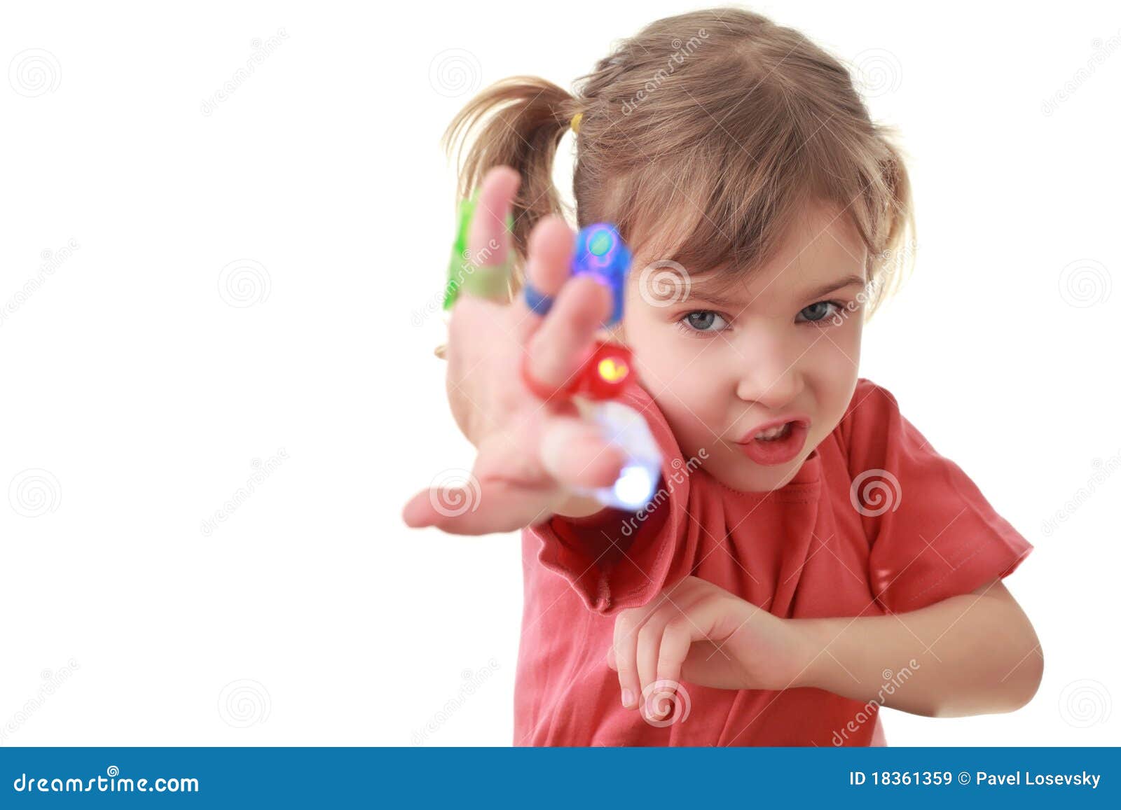 Girl Sent Hand Forward, Flashlights on Fingers Stock Image - Image of ...