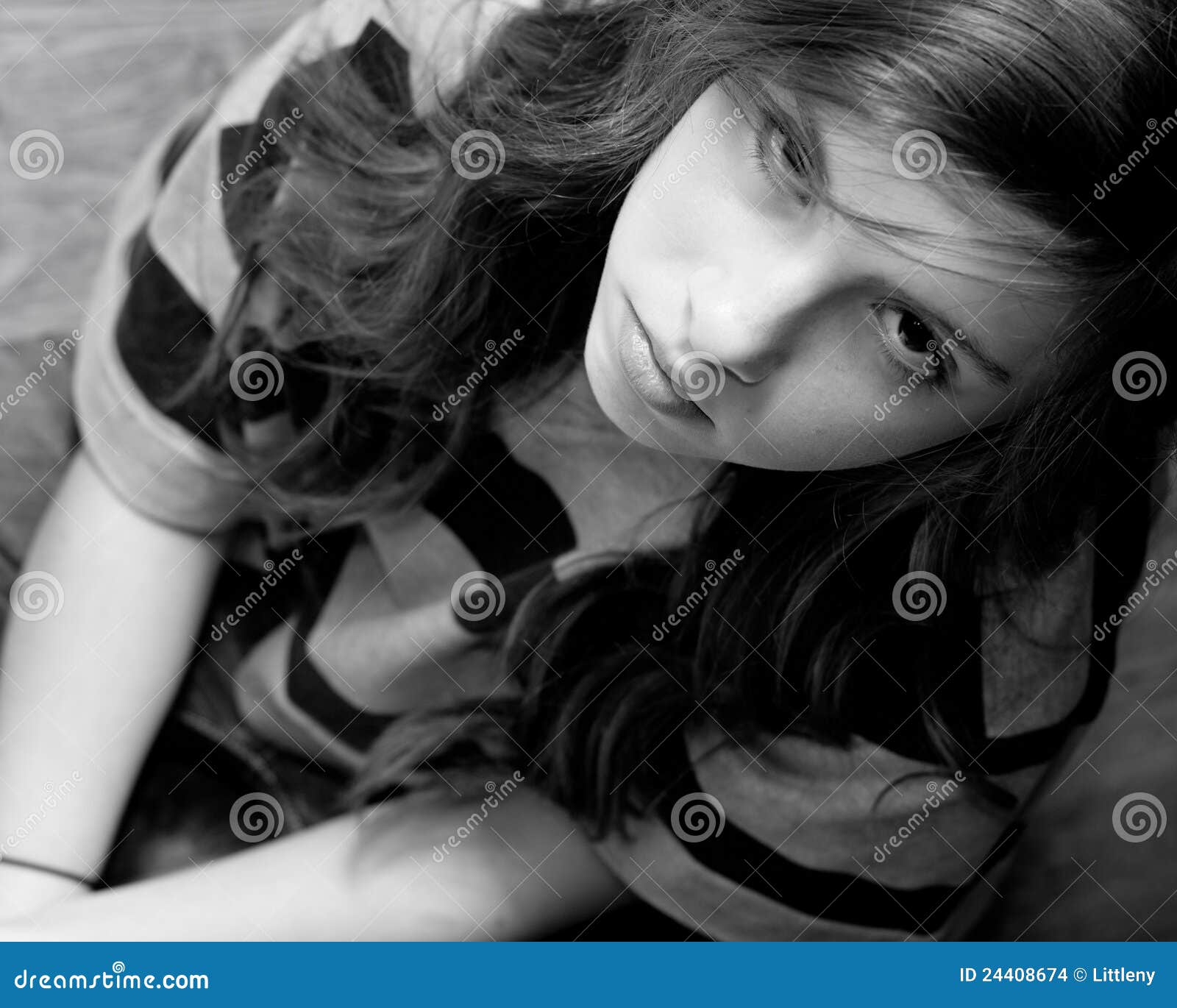 Girl serious looking up stock photo. Image of alone, stare - 24408674