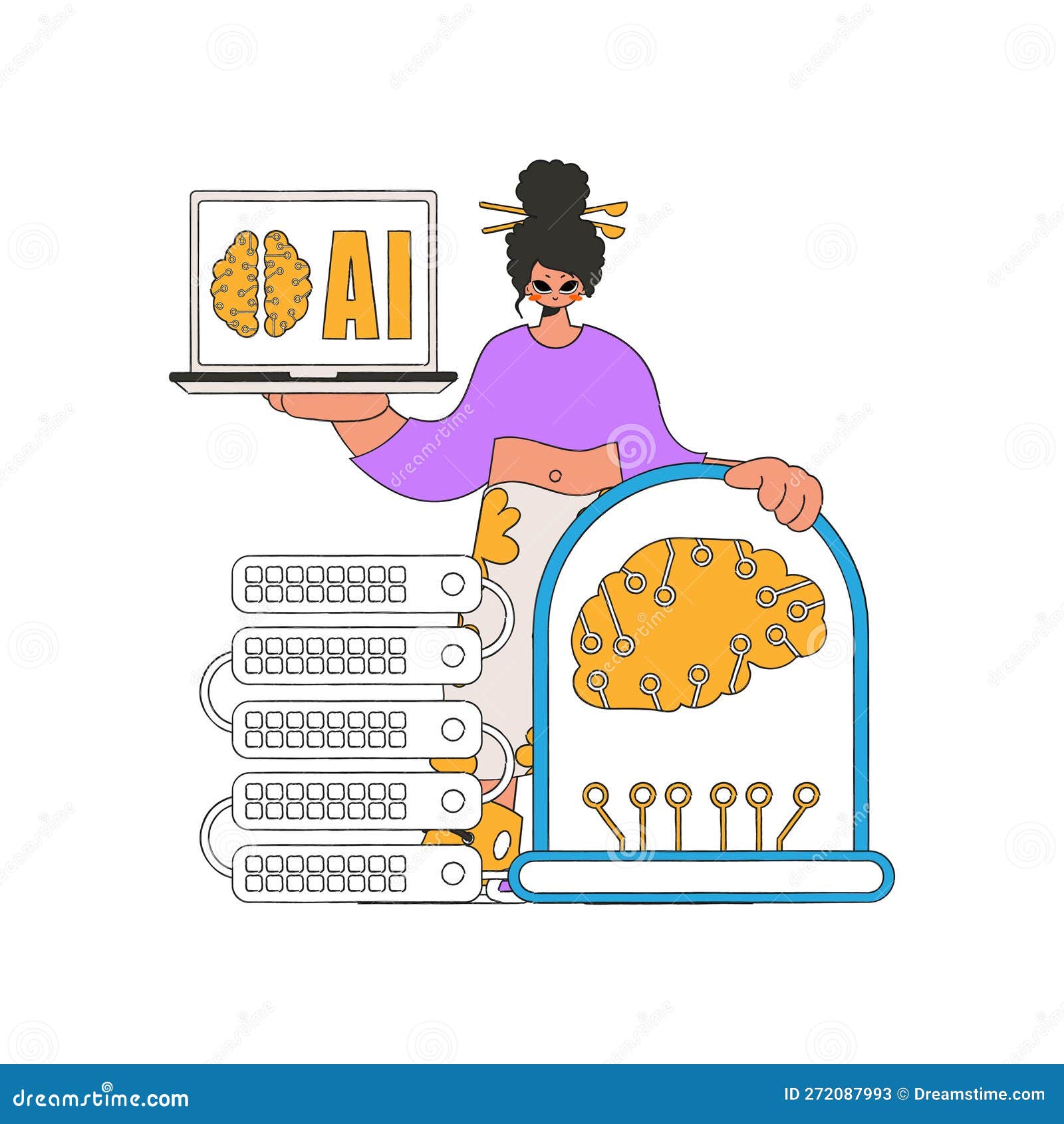 Girl with Server, Powered by Artificial Intelligence. Vector ...