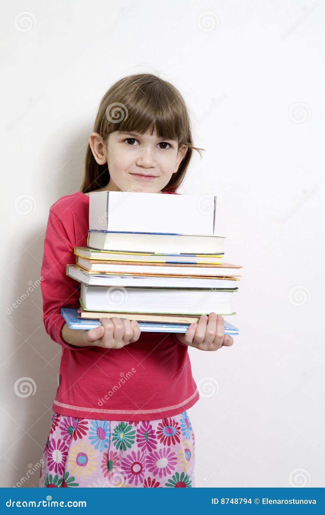 Girl Seven Years Old Carry Books Stock Photo - Image of education ...