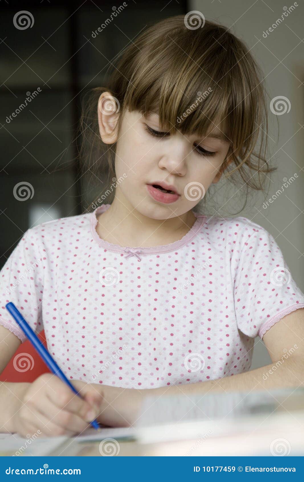 Girl Seven Years Old Doing Homework Stock Image - Image of attractive ...