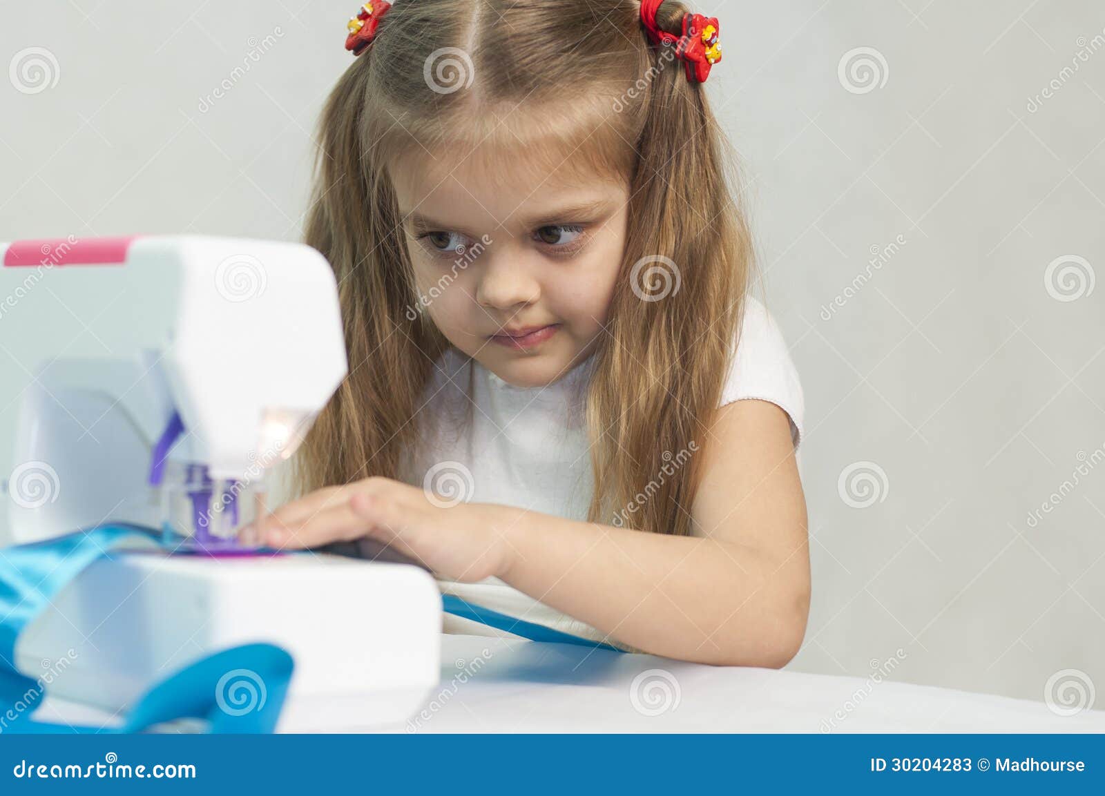 Girl Sewing on the Sewing Machine Stock Image - Image of scribbling ...