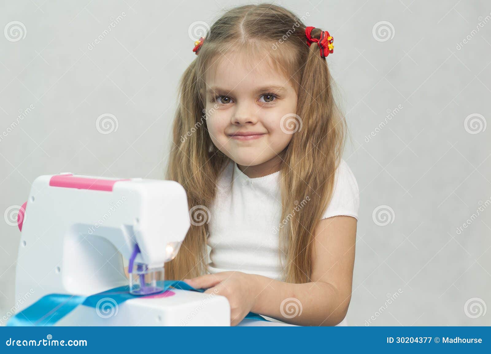 Girl Sewing on the Sewing Machine Stock Image - Image of machine ...