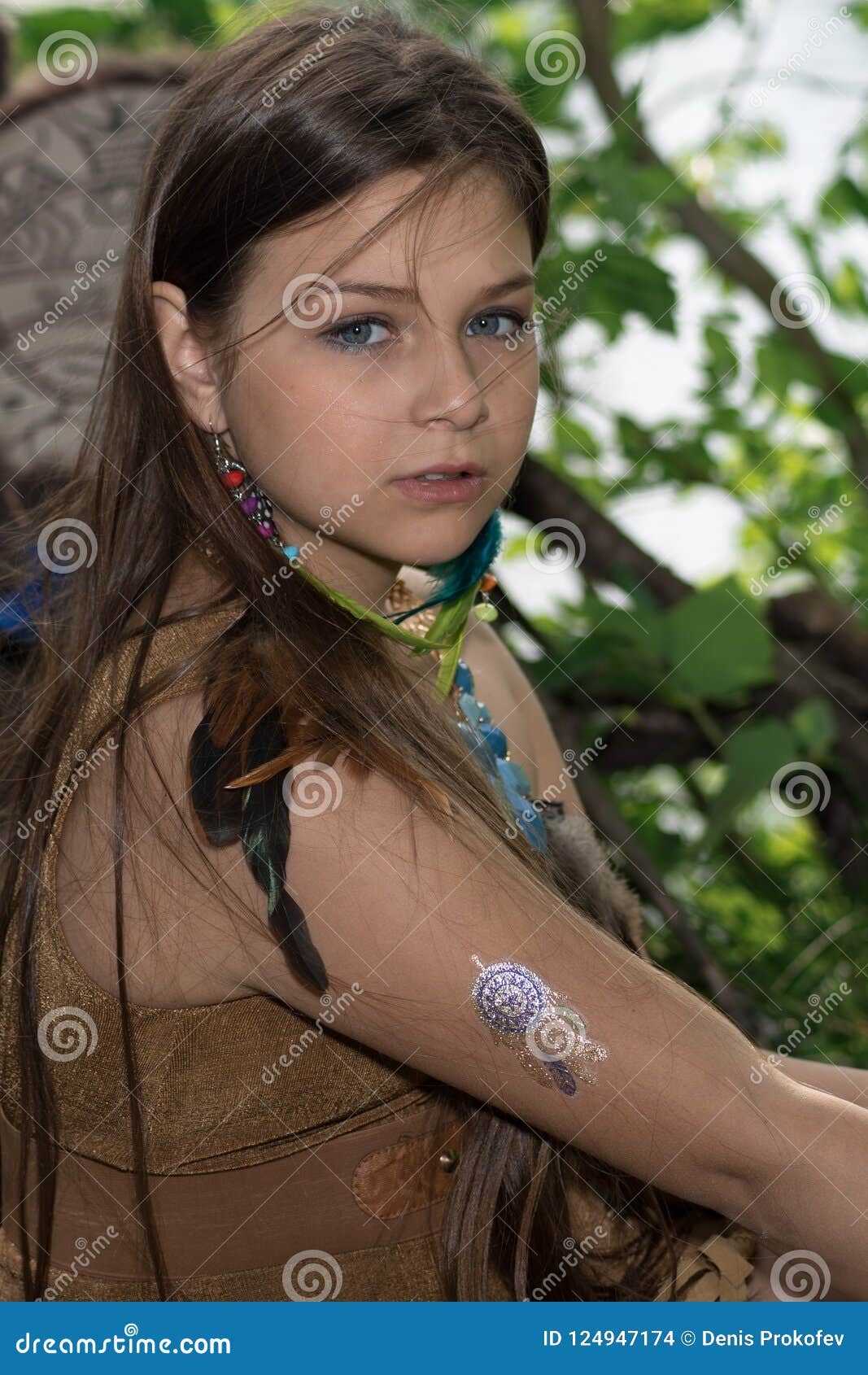 Girl in shaman costume stock photo. Image of young, nature - 124947174