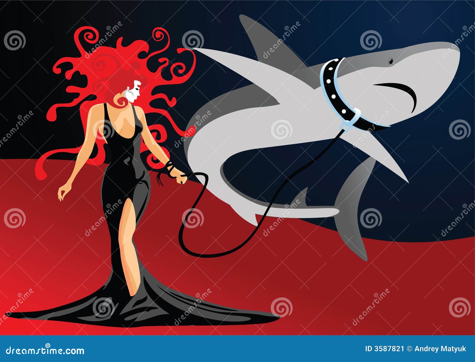 Girl and shark stock vector. Illustration of artistic - 3587821