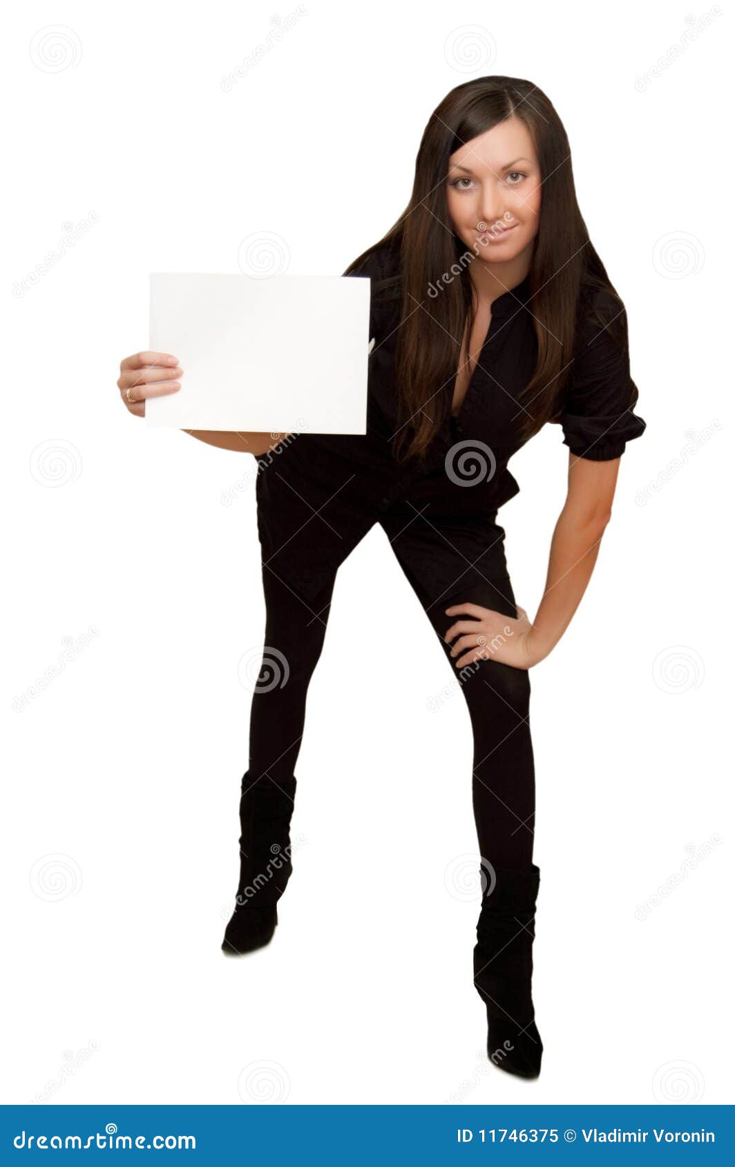 The Girl with a Sheet of Paper Stock Image - Image of advertisement ...