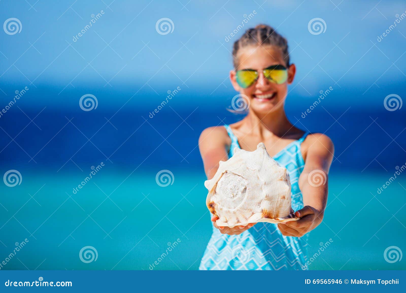 Girl with Shell at the Beach Stock Photo - Image of child, pretty: 69565946