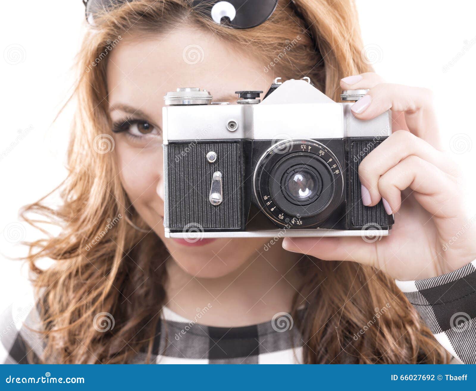 GIRL is SHOOTING WITHA a RETRO CAMERA Stock Photo - Image of vintage ...