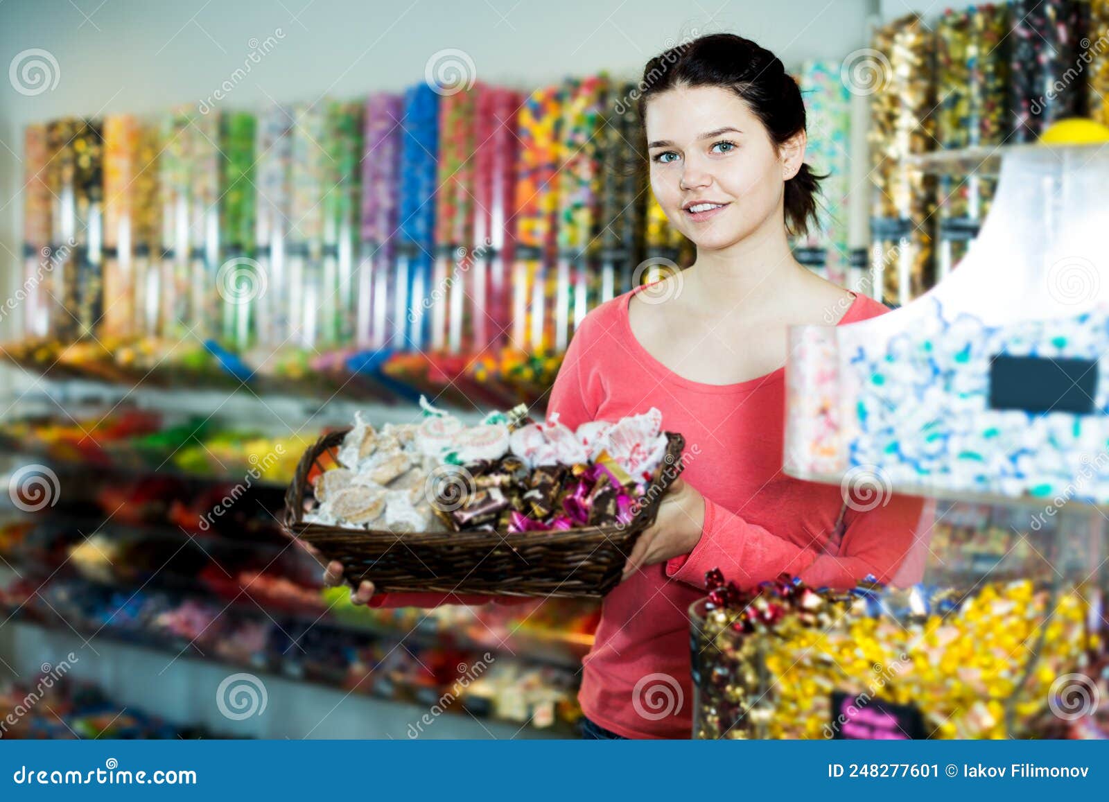 Girl in the Shop with Lots of Sweets Stock Image - Image of chocolate ...