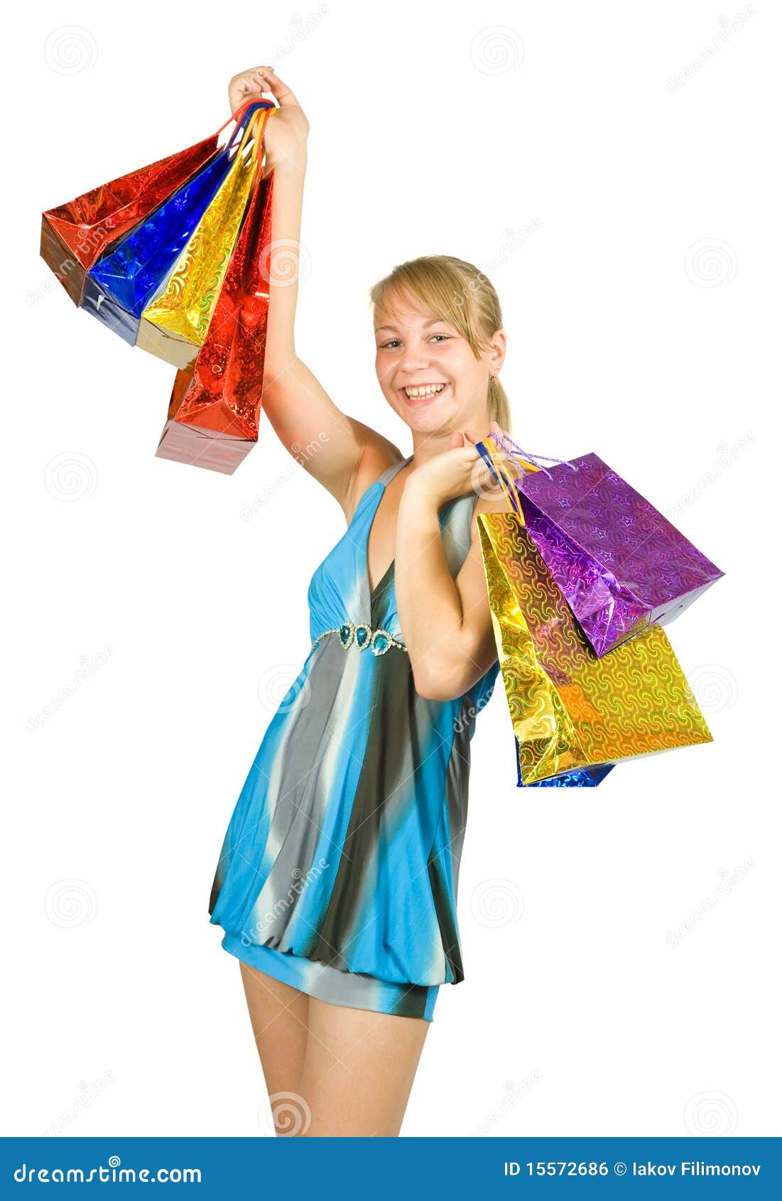 Girl with shopping bags stock photo. Image of buyer, bags - 15572686