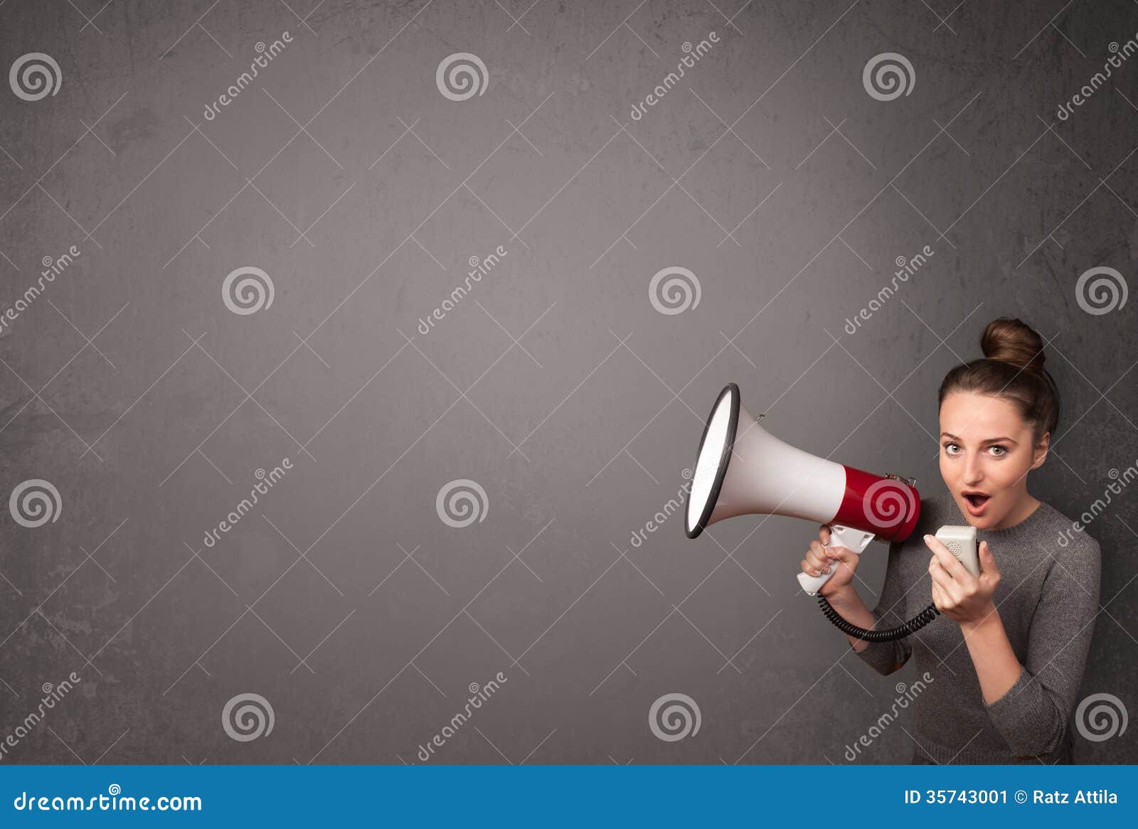 Girl Shouting into Megaphone on Copy Space Background Stock Image ...