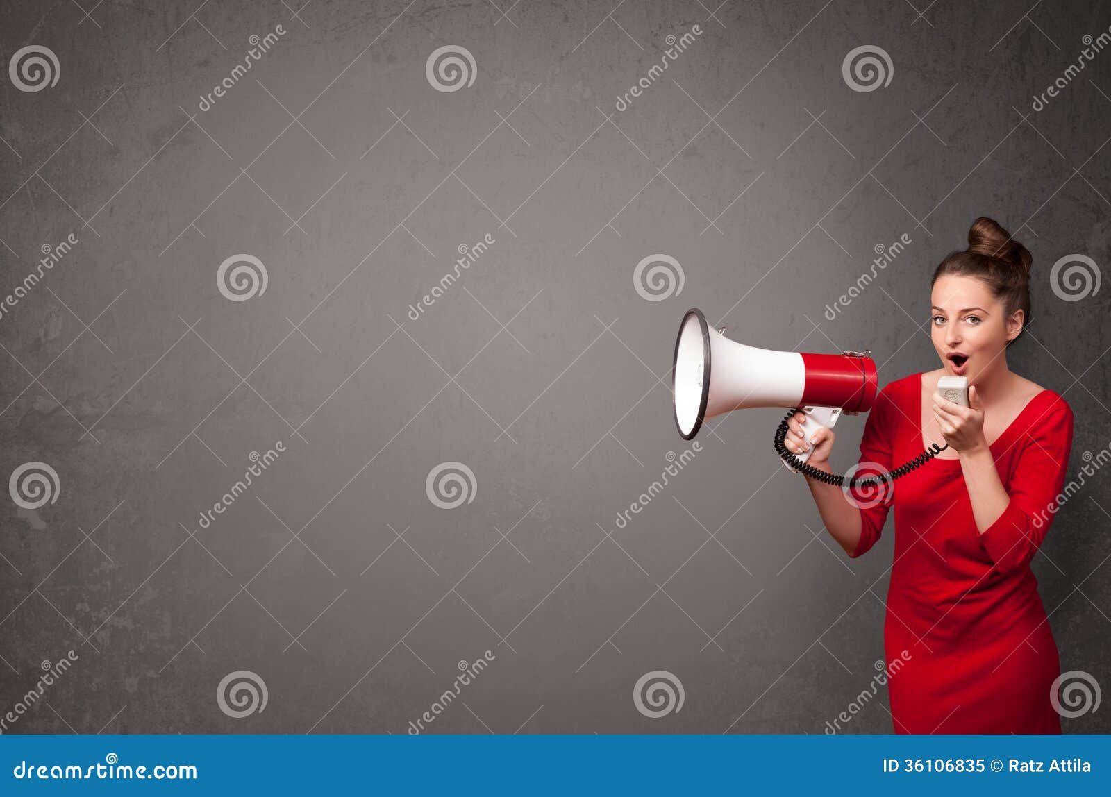 Girl Shouting into Megaphone on Copy Space Background Stock Image ...