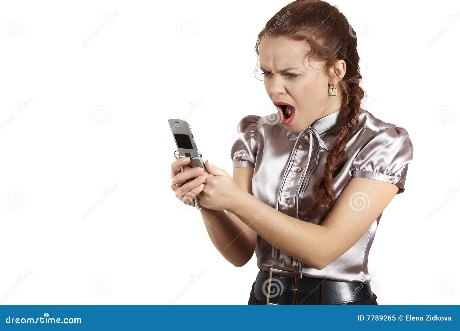 Girl Shouts in the Telephone Stock Image - Image of symbol, mark: 7789265