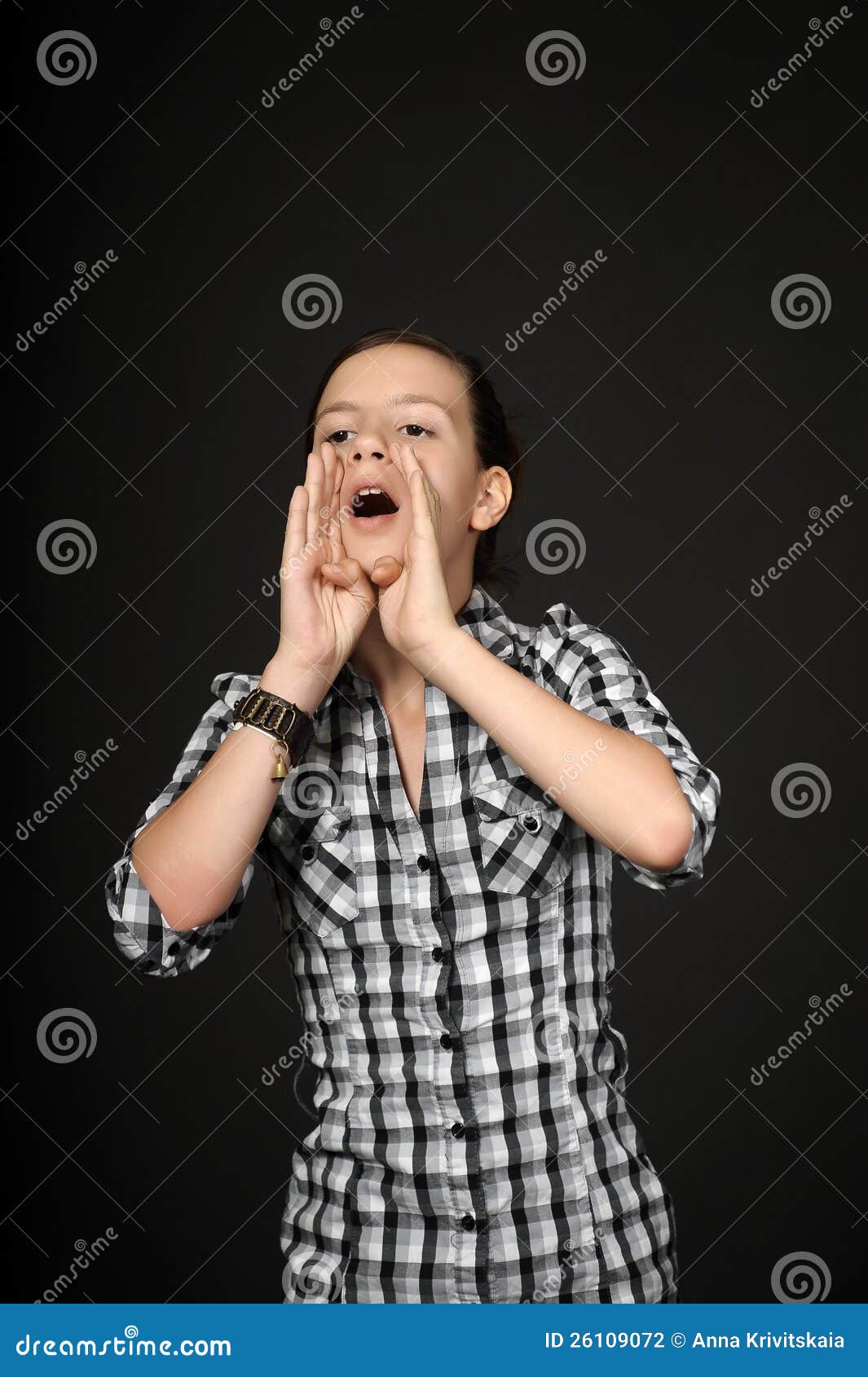 Girl shouts using hands stock photo. Image of full, female - 26109072
