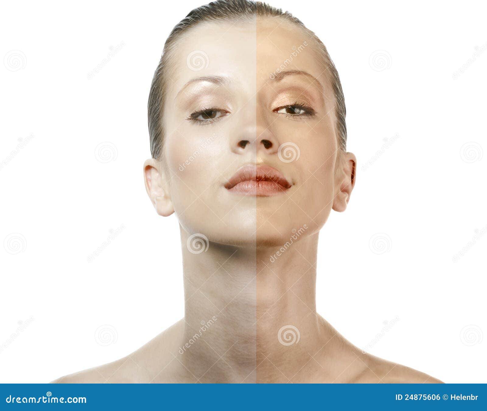 Girl Showing Differences of Face Tan Stock Photo - Image of eyes ...