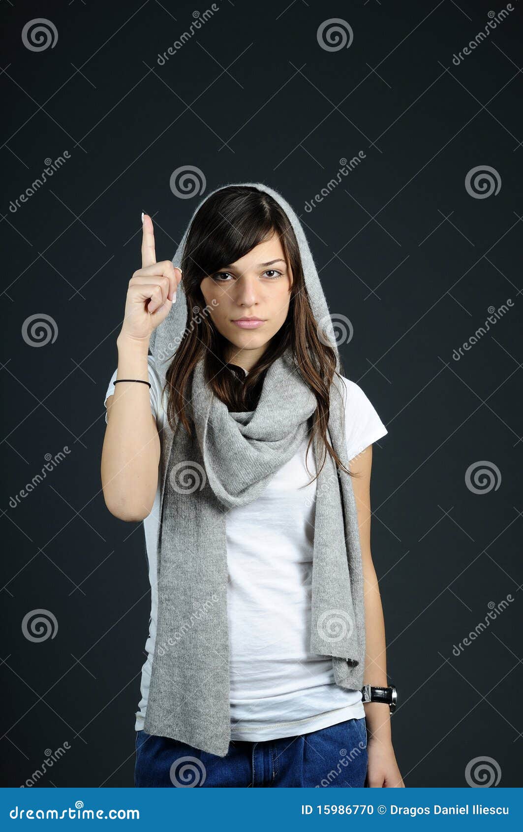 Girl showing with finger stock photo. Image of women - 15986770