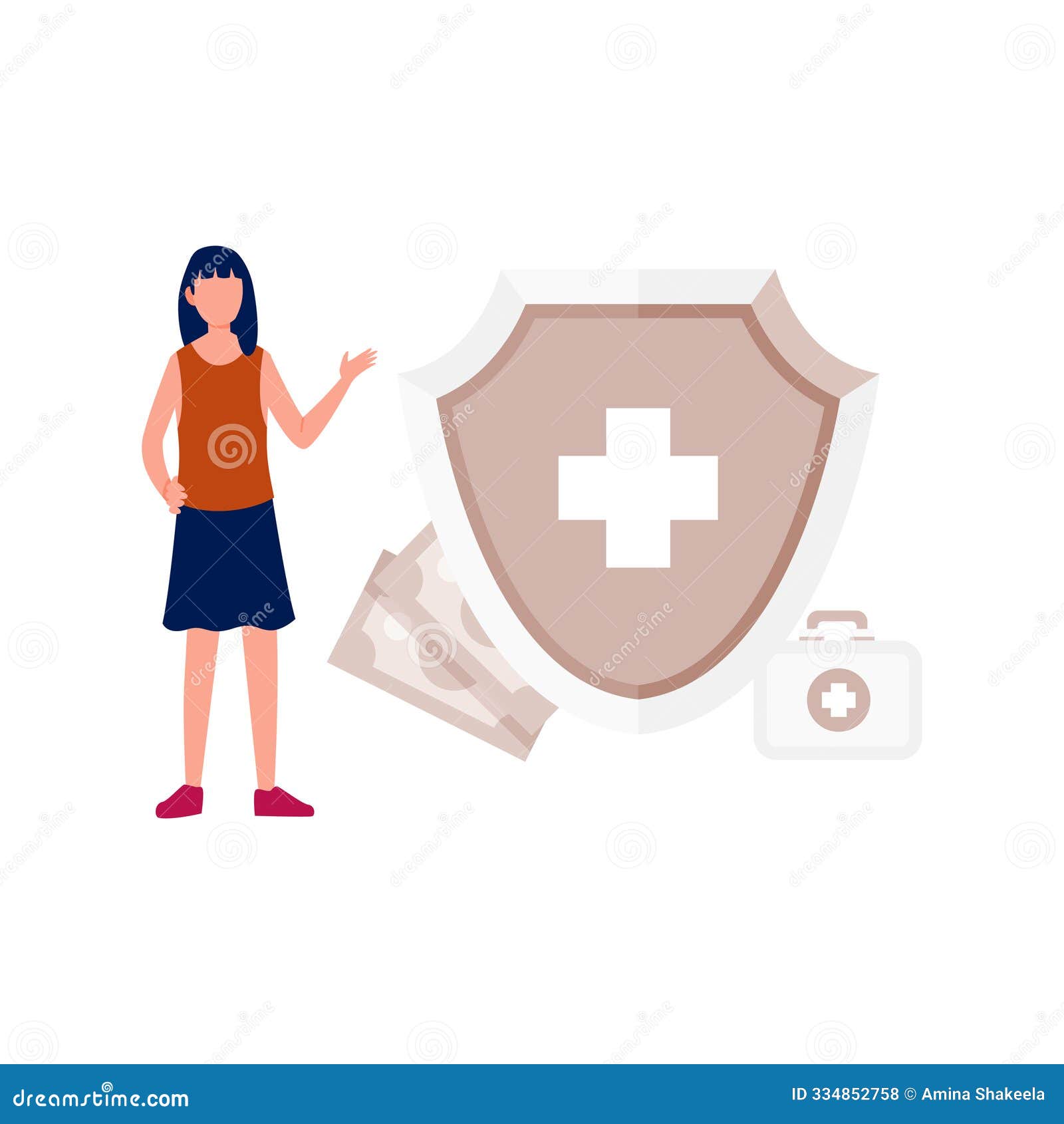 The Girl is Showing the First Aid Box Stock Illustration - Illustration ...