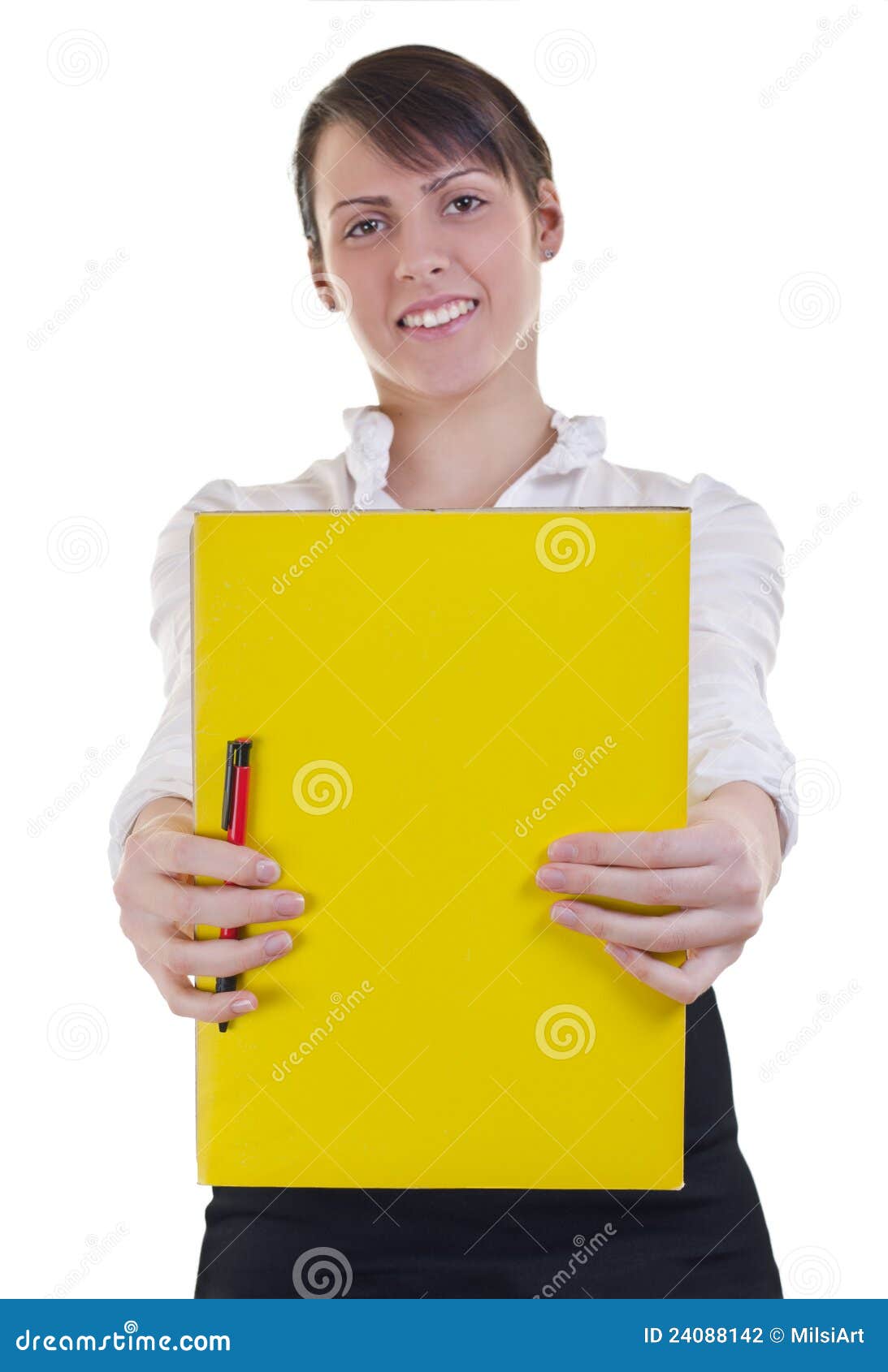Girl showing a folder stock photo. Image of white, agent - 24088142