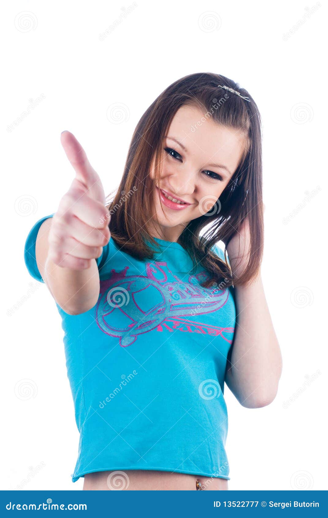 Girl Showing Thumb Up Gesture Stock Image - Image of hand, adult: 13522777
