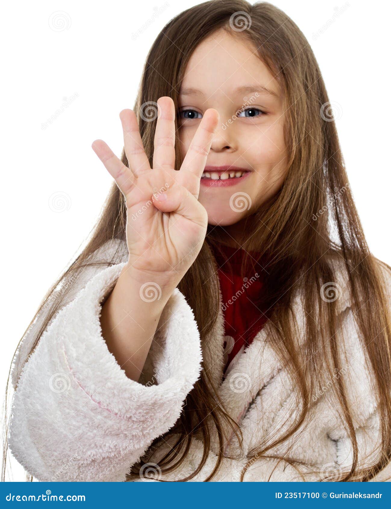 Girl shows four fingers stock photo. Image of cute, expression - 23517100