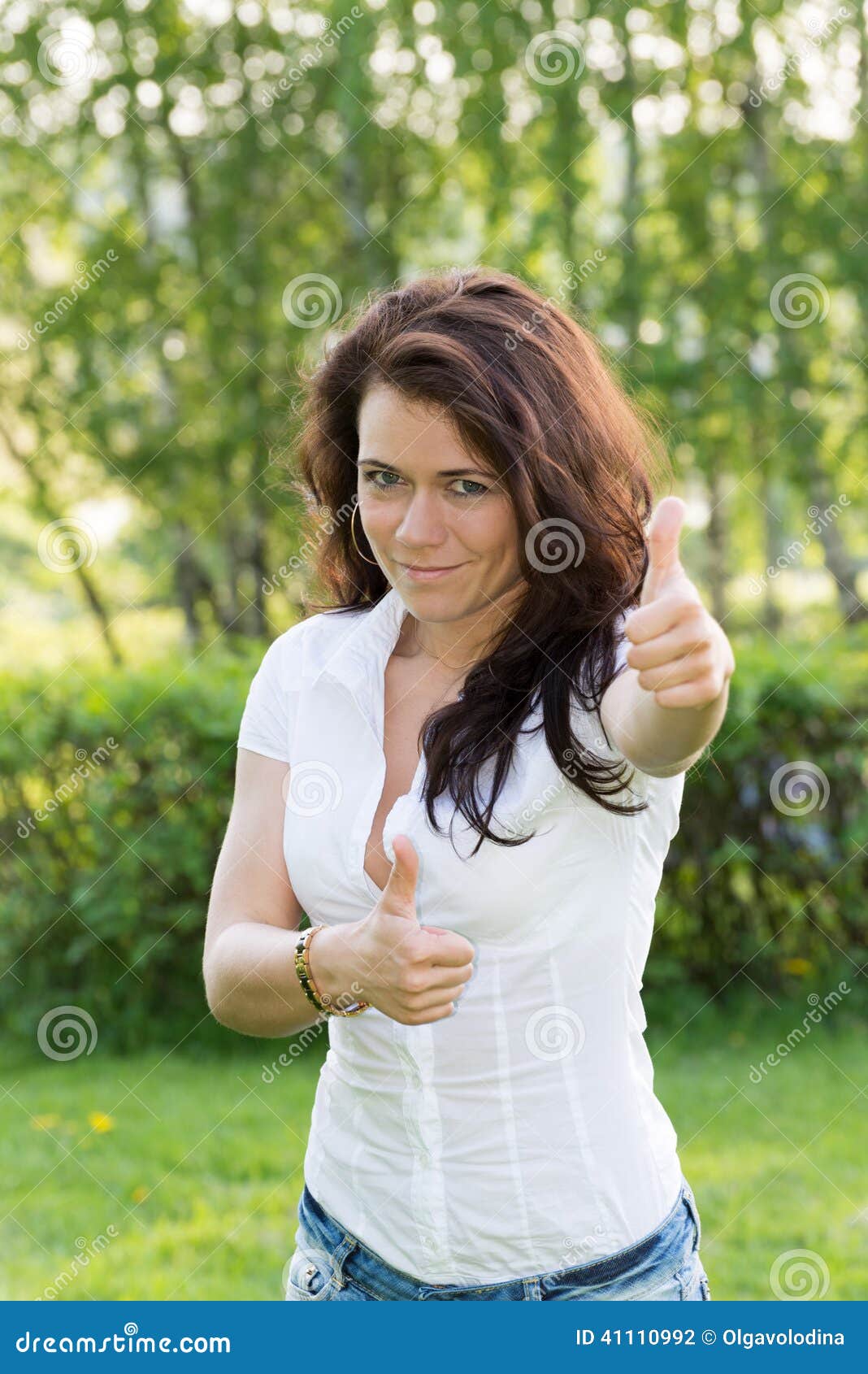 Girl Shows Gesture All is Well with Both Hands Stock Photo - Image of ...