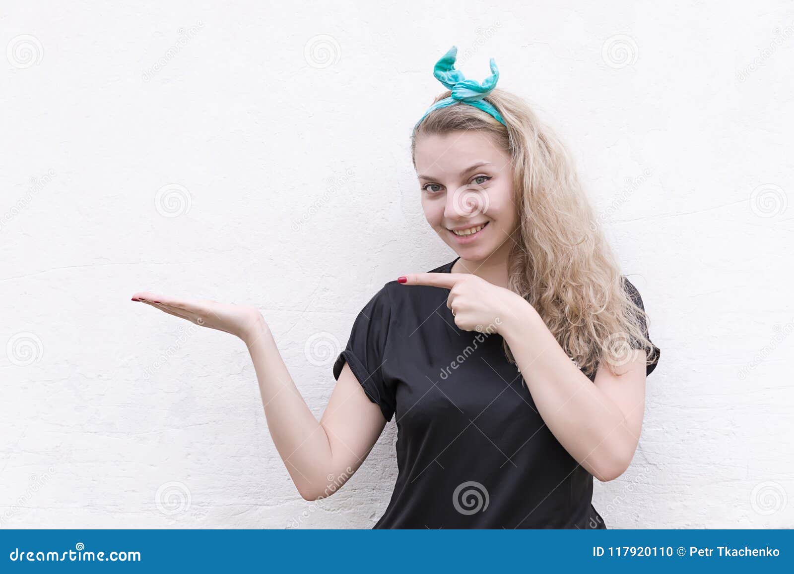 Girl shows hands left stock photo. Image of gestures - 117920110