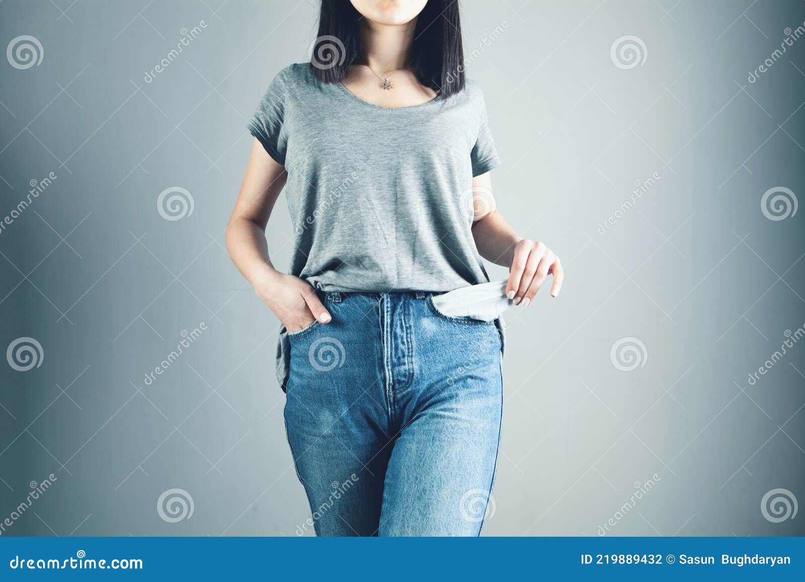 Girl Shows Her Empty Pockets Stock Photo - Image of failure, girl ...