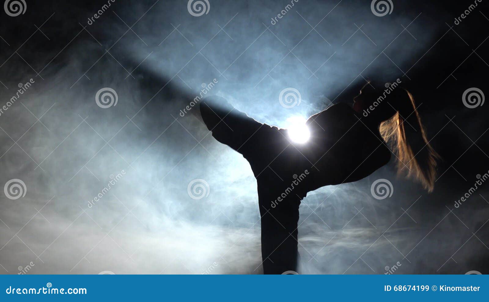 Girl Shows Karate Techniques. Black. Silhouette. Backlight Stock Video ...