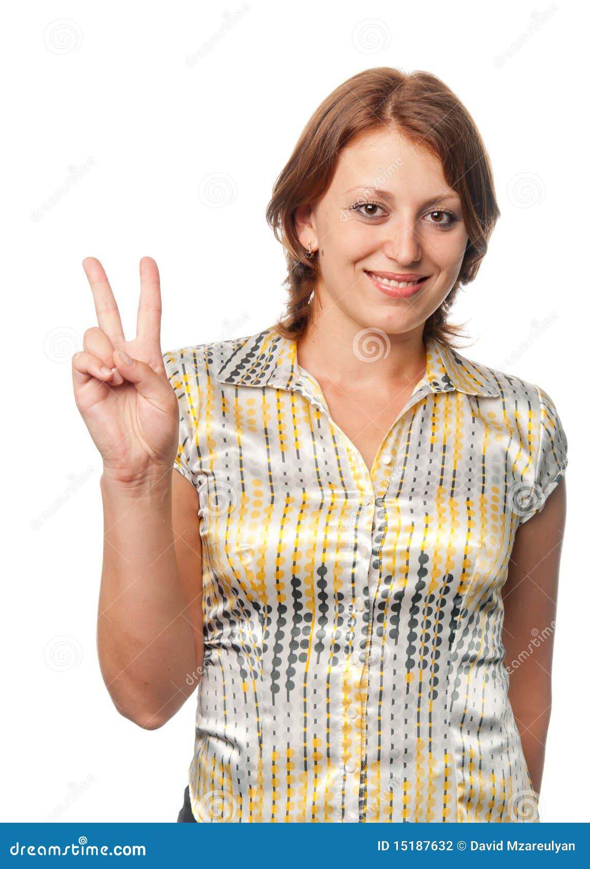 Girl shows a sign stock photo. Image of isolated, white - 15187632