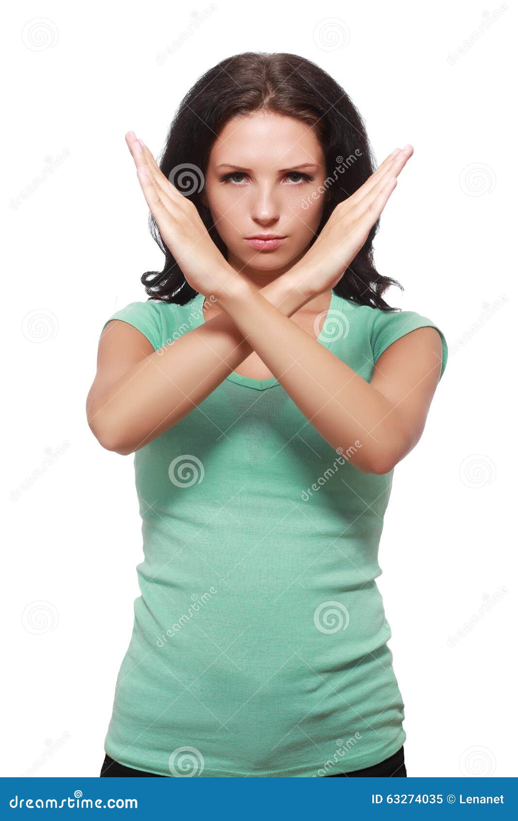 Girl shows stop arms stock image. Image of attractive - 63274035