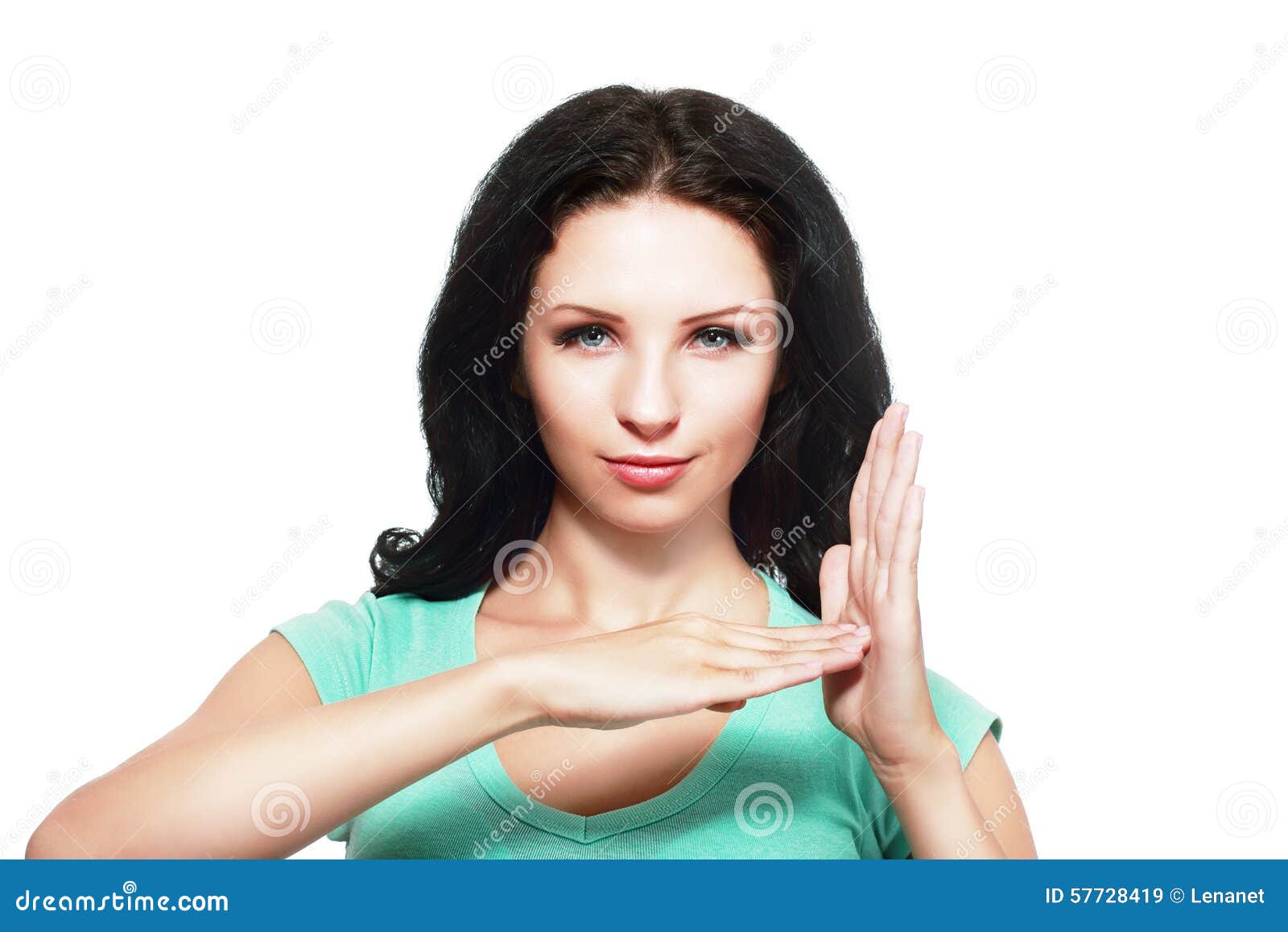 Girl shows timeout stock image. Image of isolated, female - 57728419