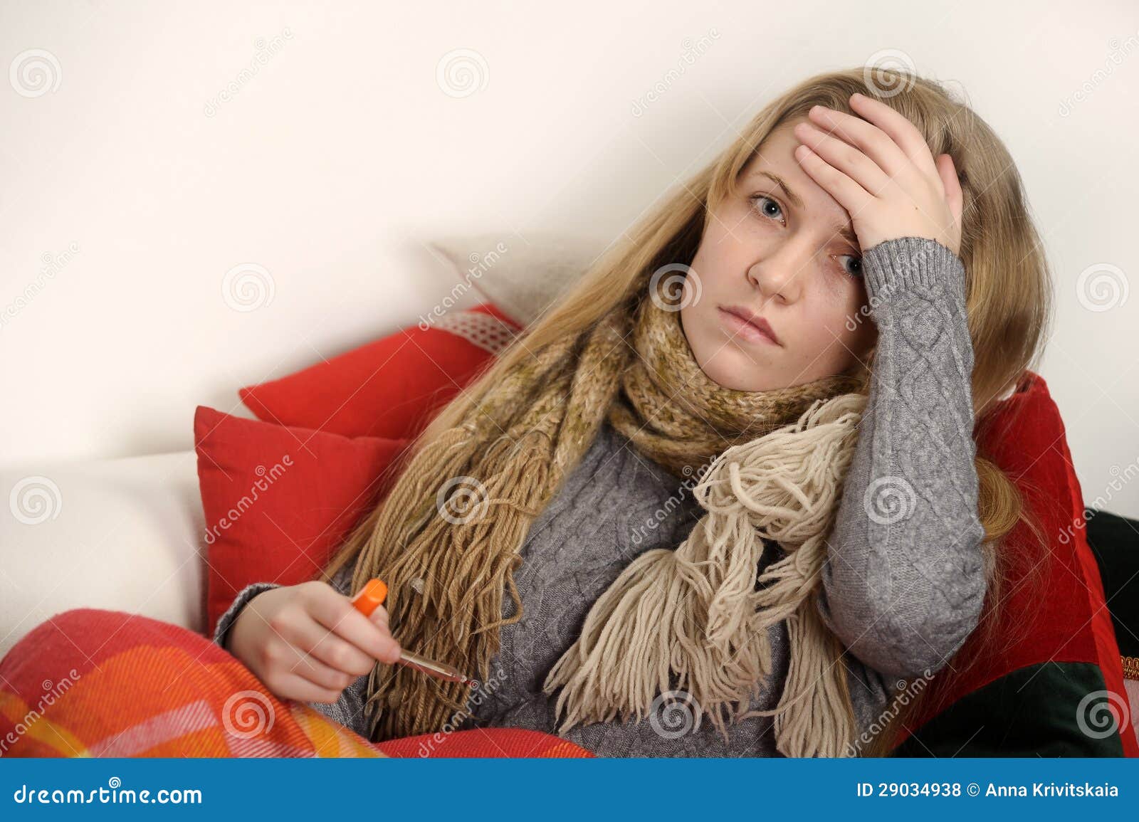Girl sick with temperature stock photo. Image of hanky - 29034938
