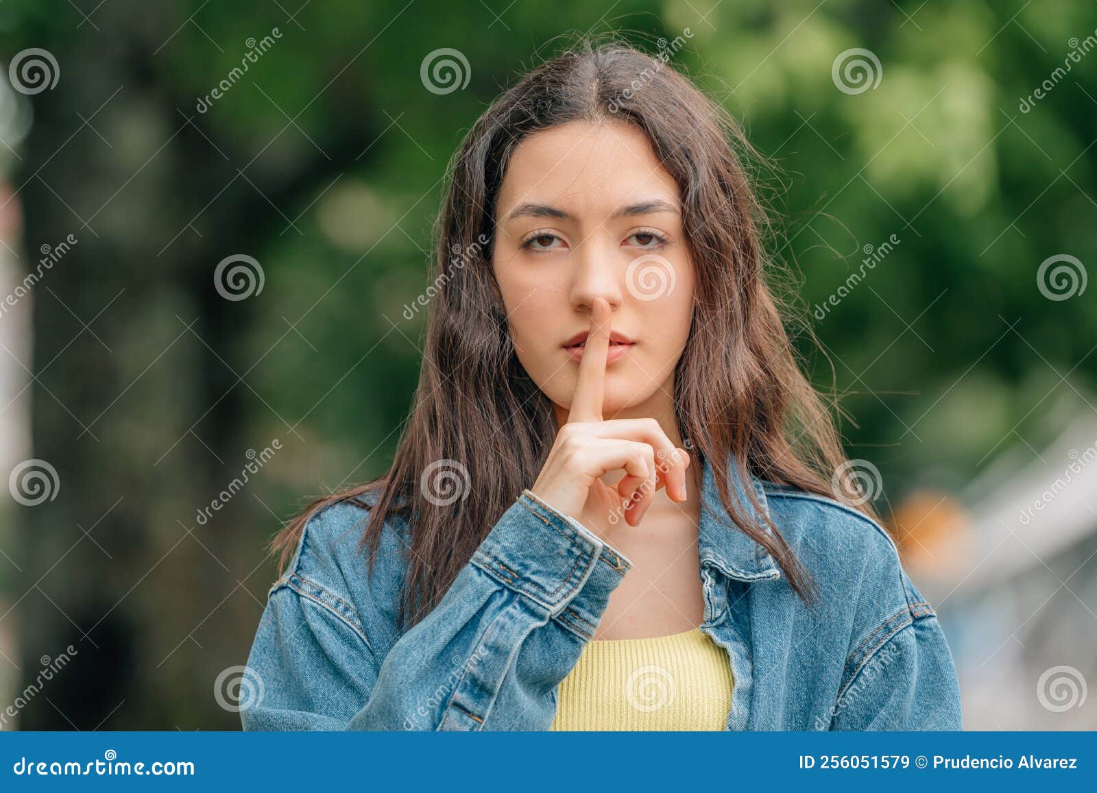 Girl with silence sign stock image. Image of noise, silent - 256051579