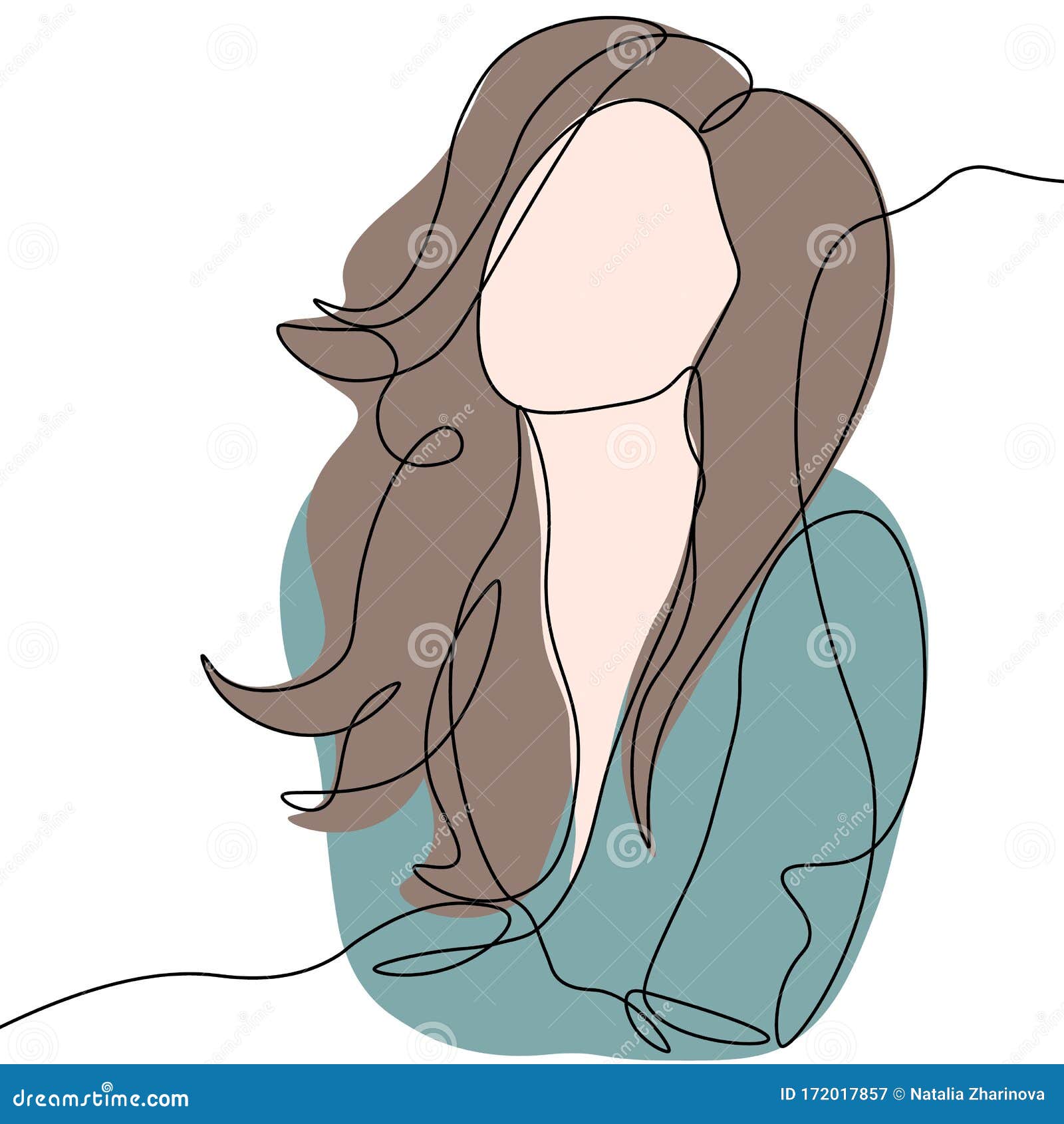 Girl Silhouette, Pattern, Sketch with One Line. Paint Strokes Stock ...