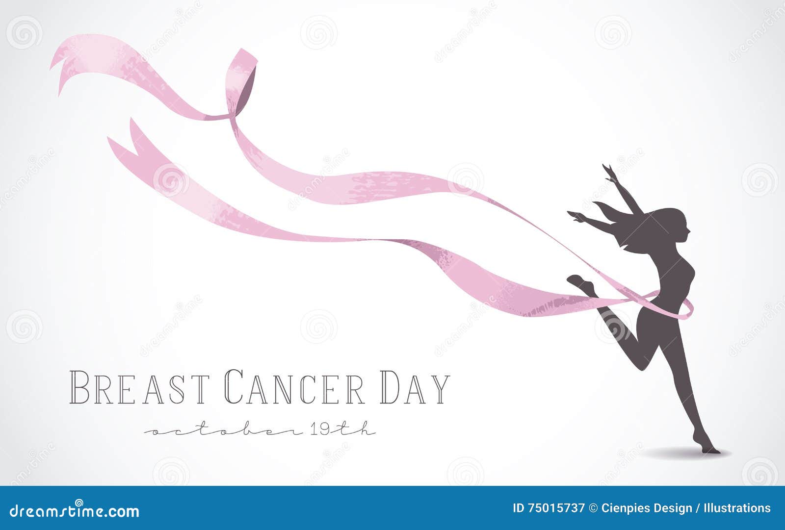 Girl Silhouette With Pink Ribbon For Breast Cancer Stock Vector