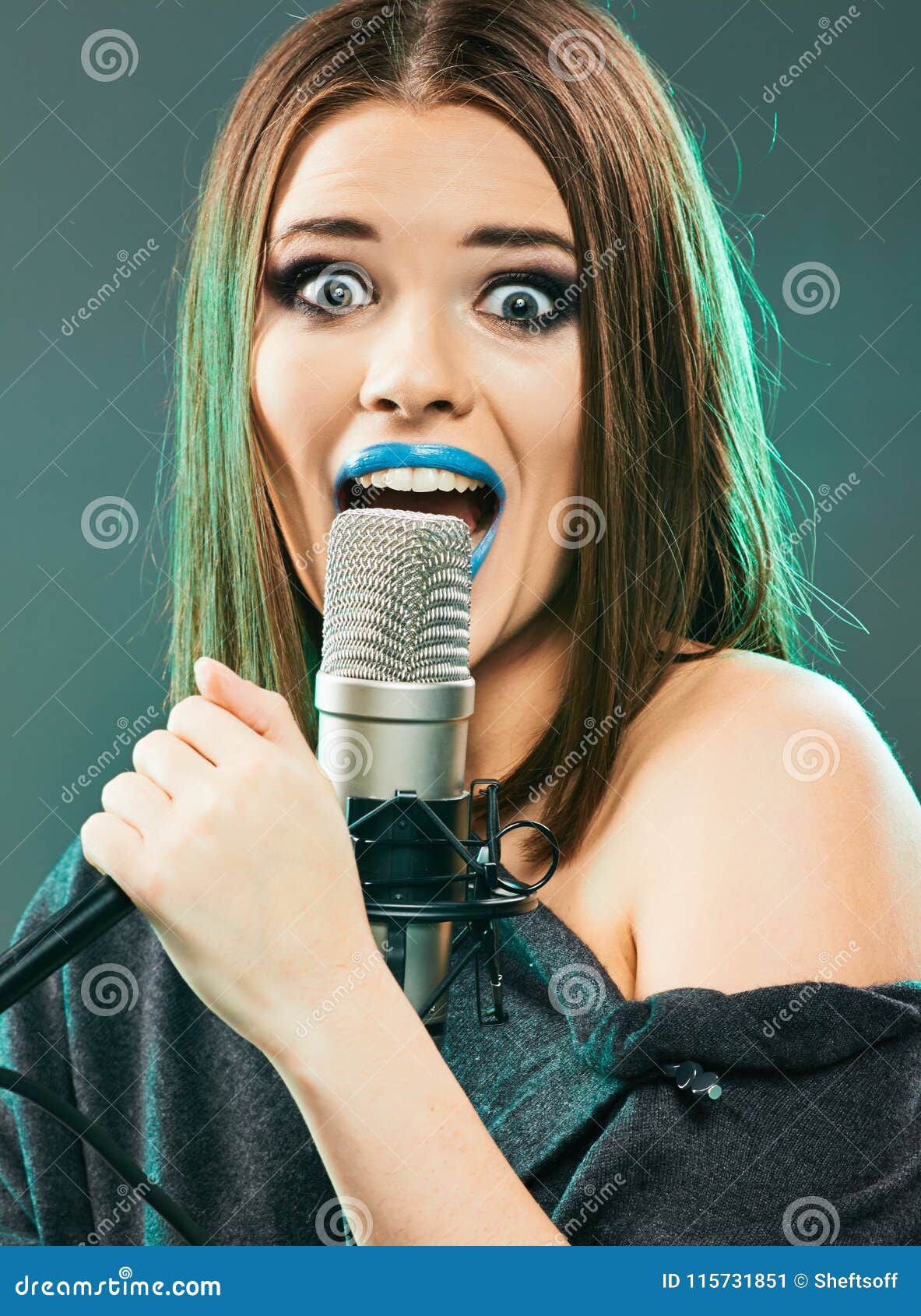 Girl Singing into a Microphone. Stock Image - Image of black, beautiful ...