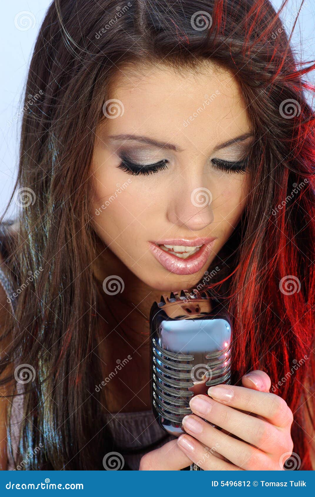 Girl singing in retro mic stock photo. Image of perform - 5496812