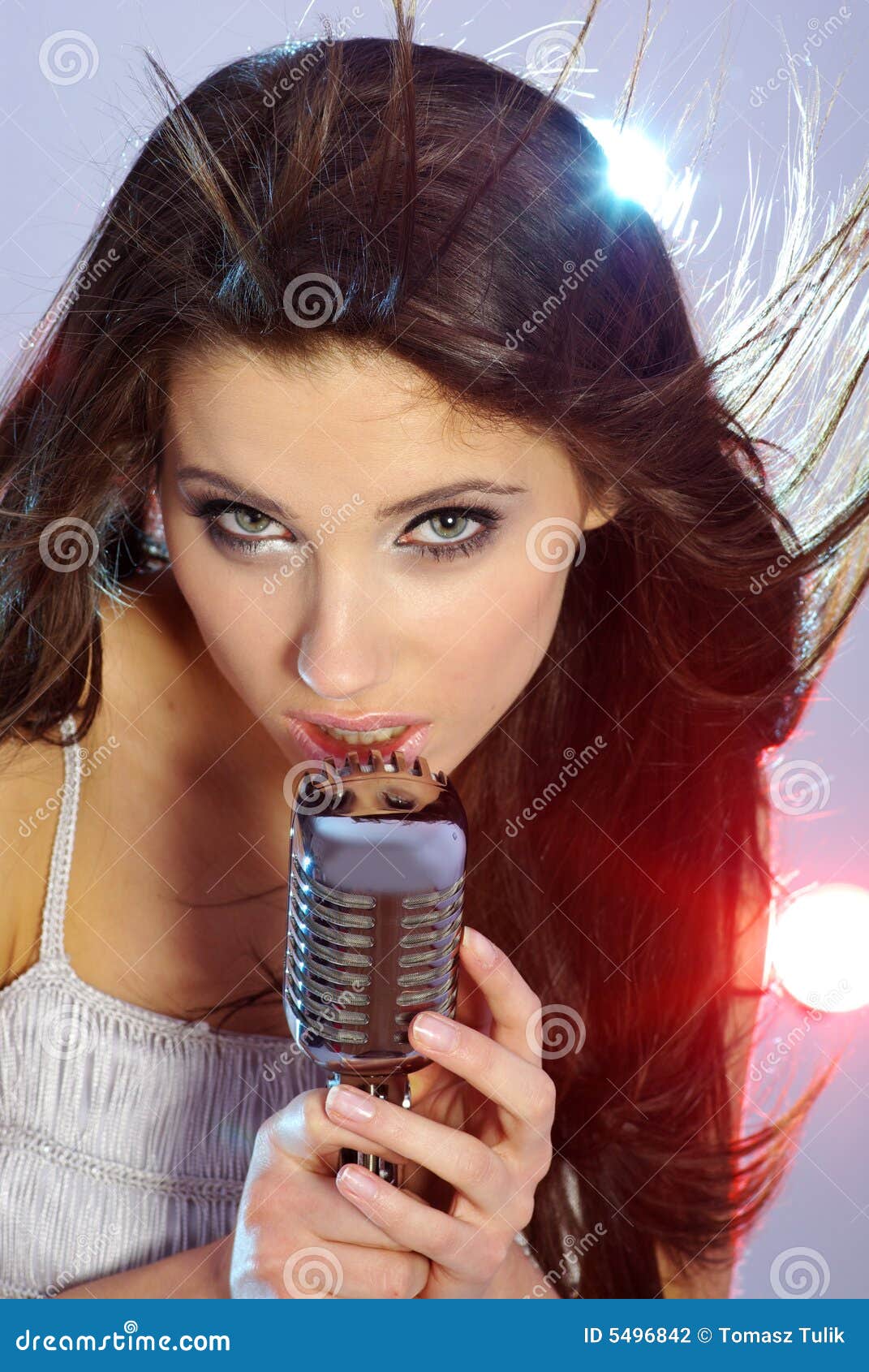 Girl singing in retro mic stock photo. Image of singer - 5496842