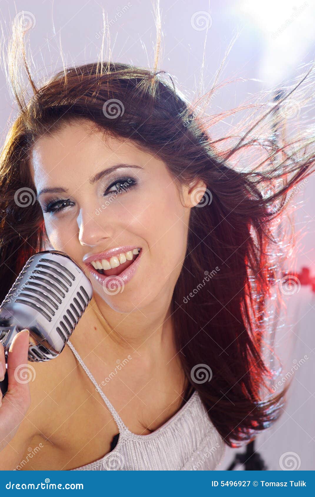 Girl singing in retro mic stock image. Image of musician - 5496927