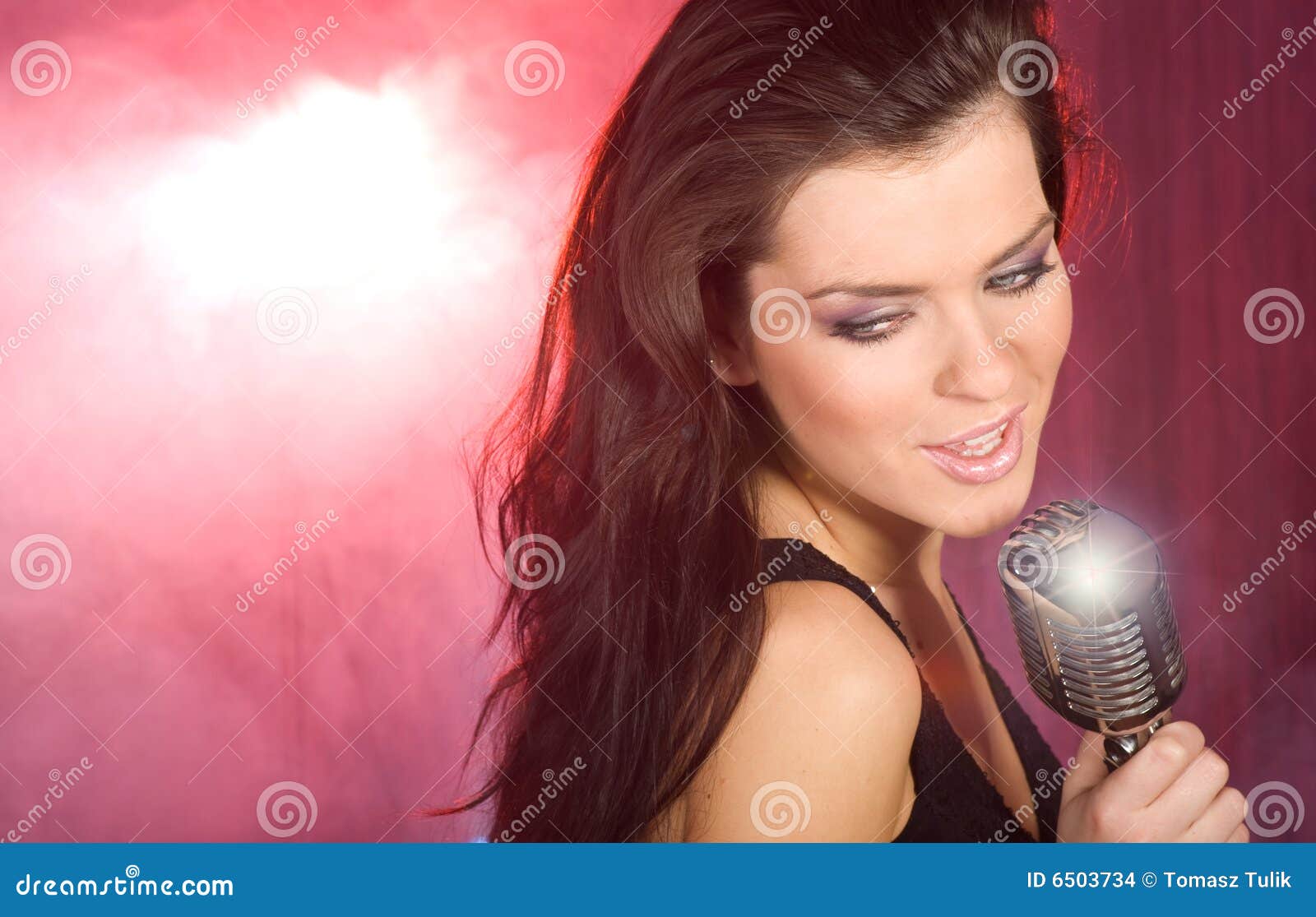 Girl singing in retro mic stock photo. Image of musician - 6503734