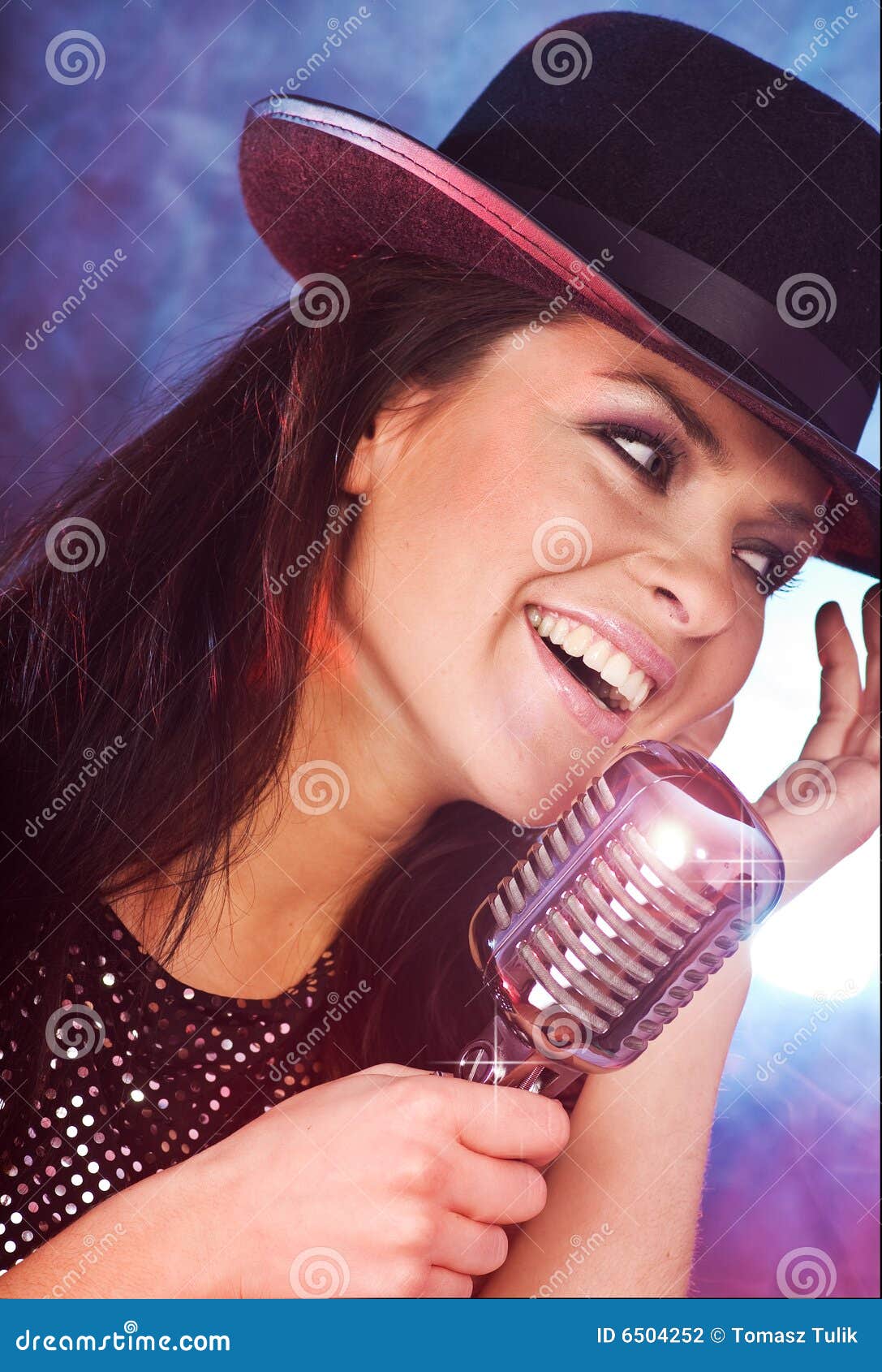 Girl singing in retro mic stock photo. Image of rocker - 6504252