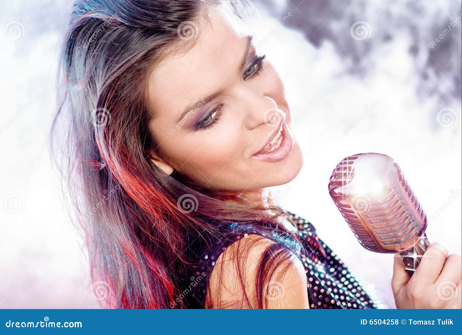 Girl singing in retro mic stock photo. Image of rocker - 6504258