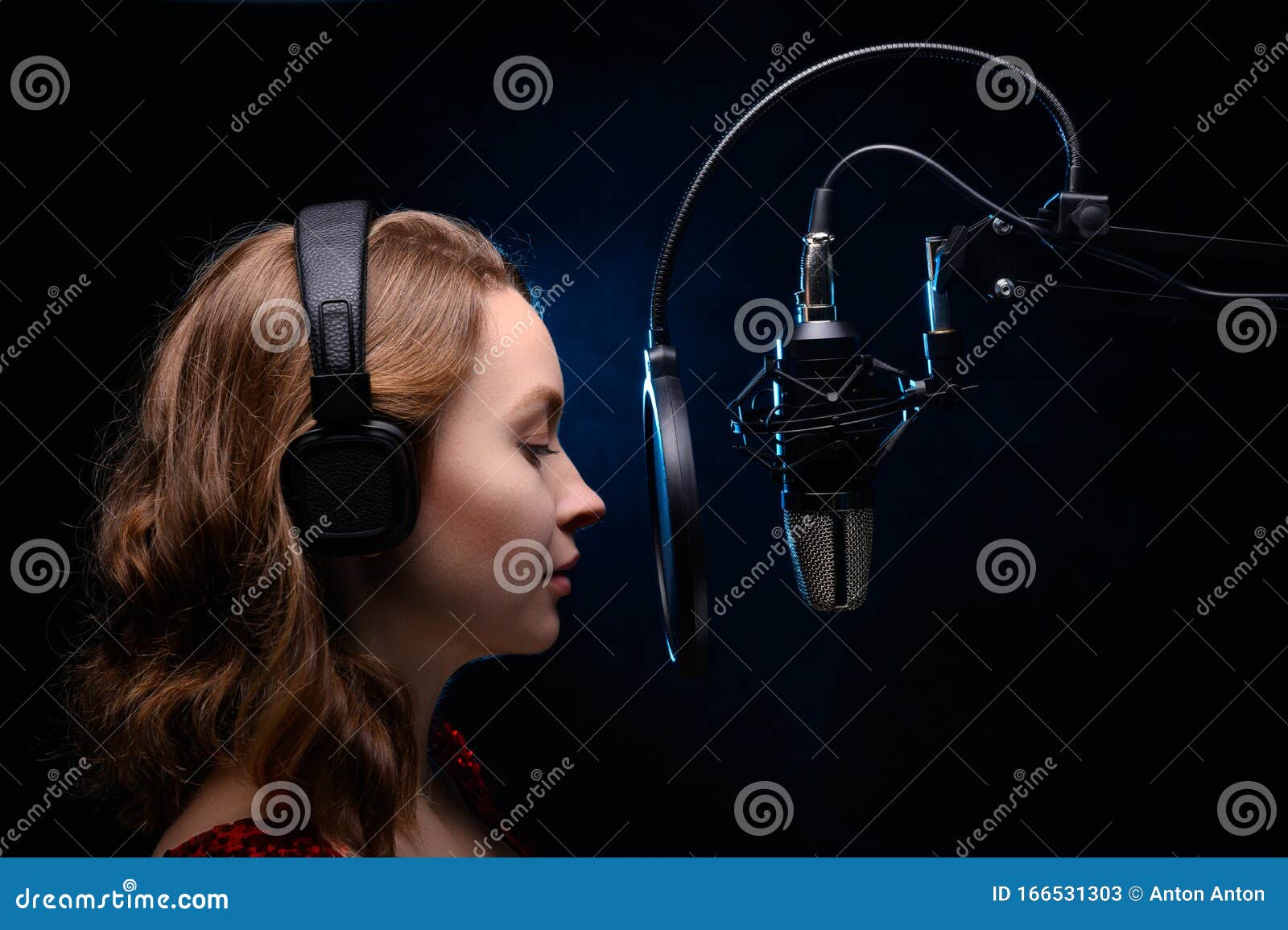 Girl Singing in a Studio Microphone in a Recording Studio Stock Image ...