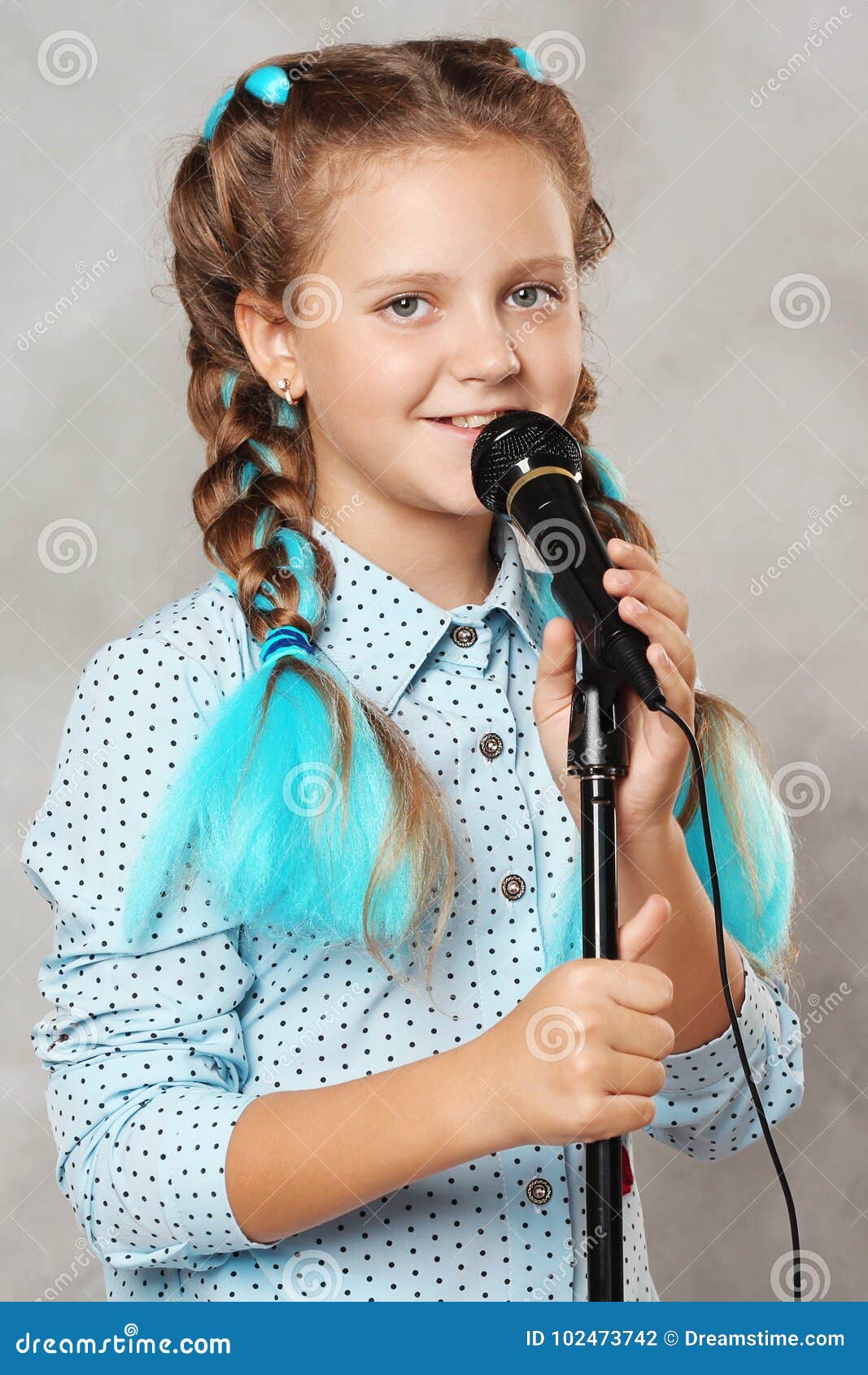 Girl with microphone stock photo. Image of child, adorable - 102473742