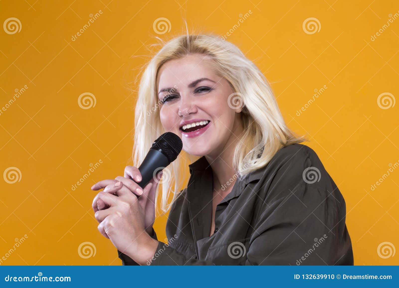 Girl Singer with Microphone Stock Photo - Image of cheery, musician ...