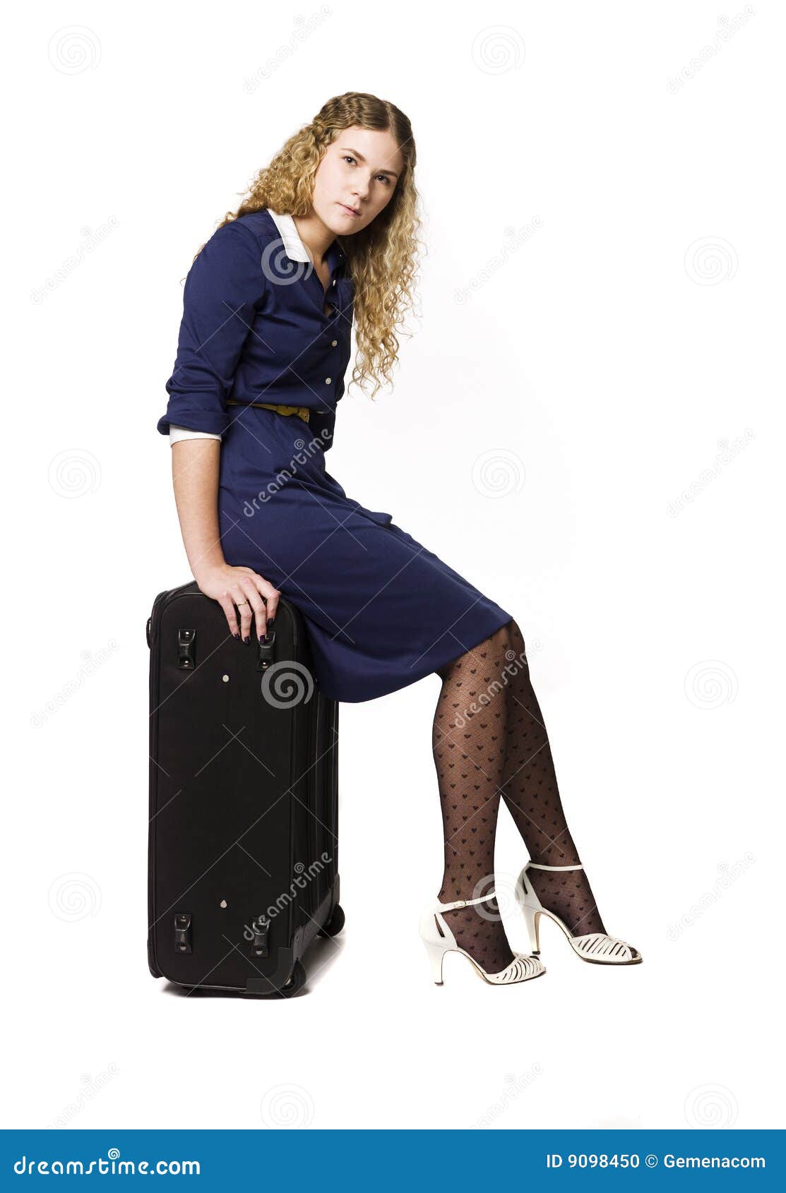Girl Siting on Her Suitcase Stock Photo - Image of girl, woman: 9098450