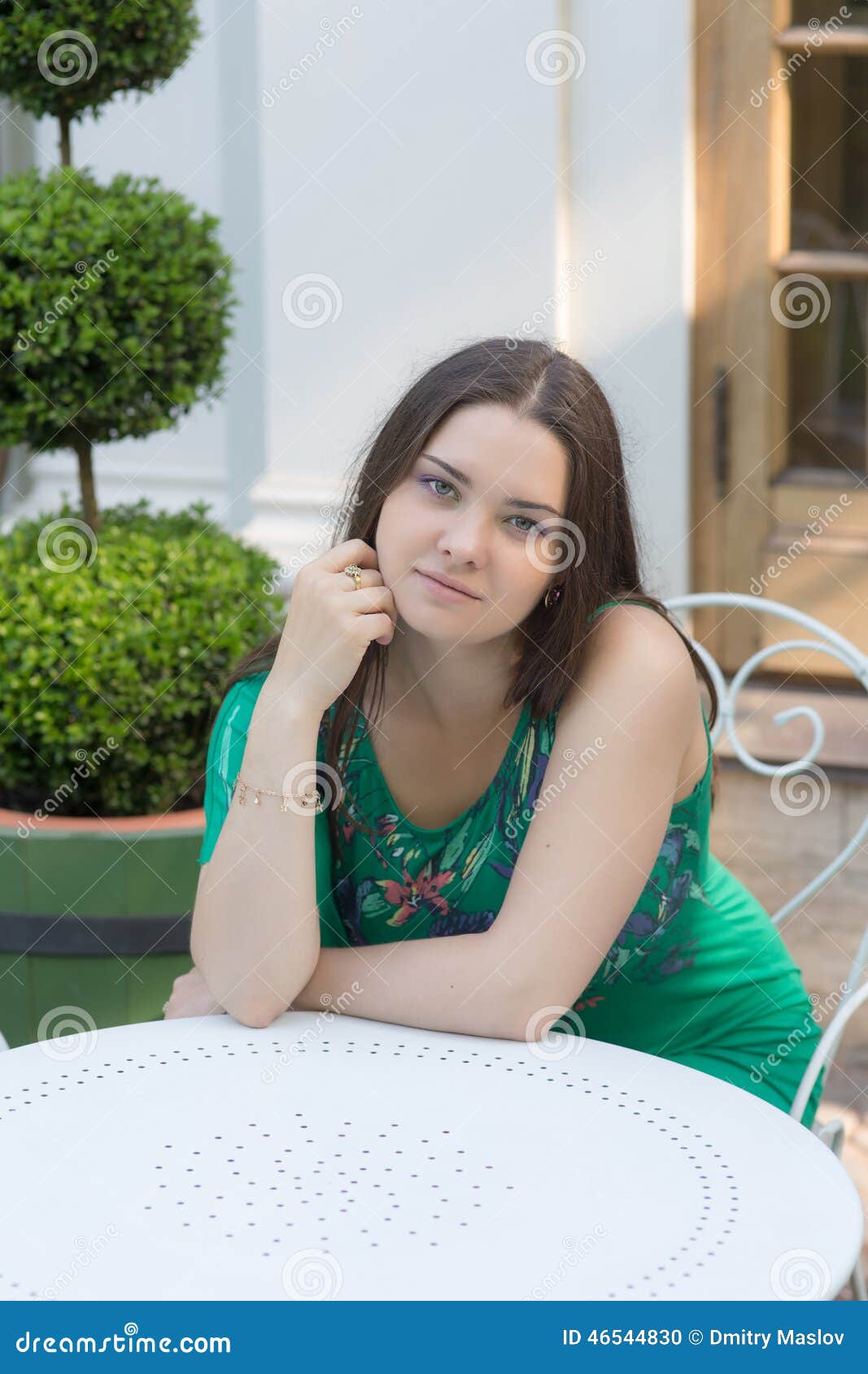 Girl sits at table stock photo. Image of adults, cheerful - 46544830
